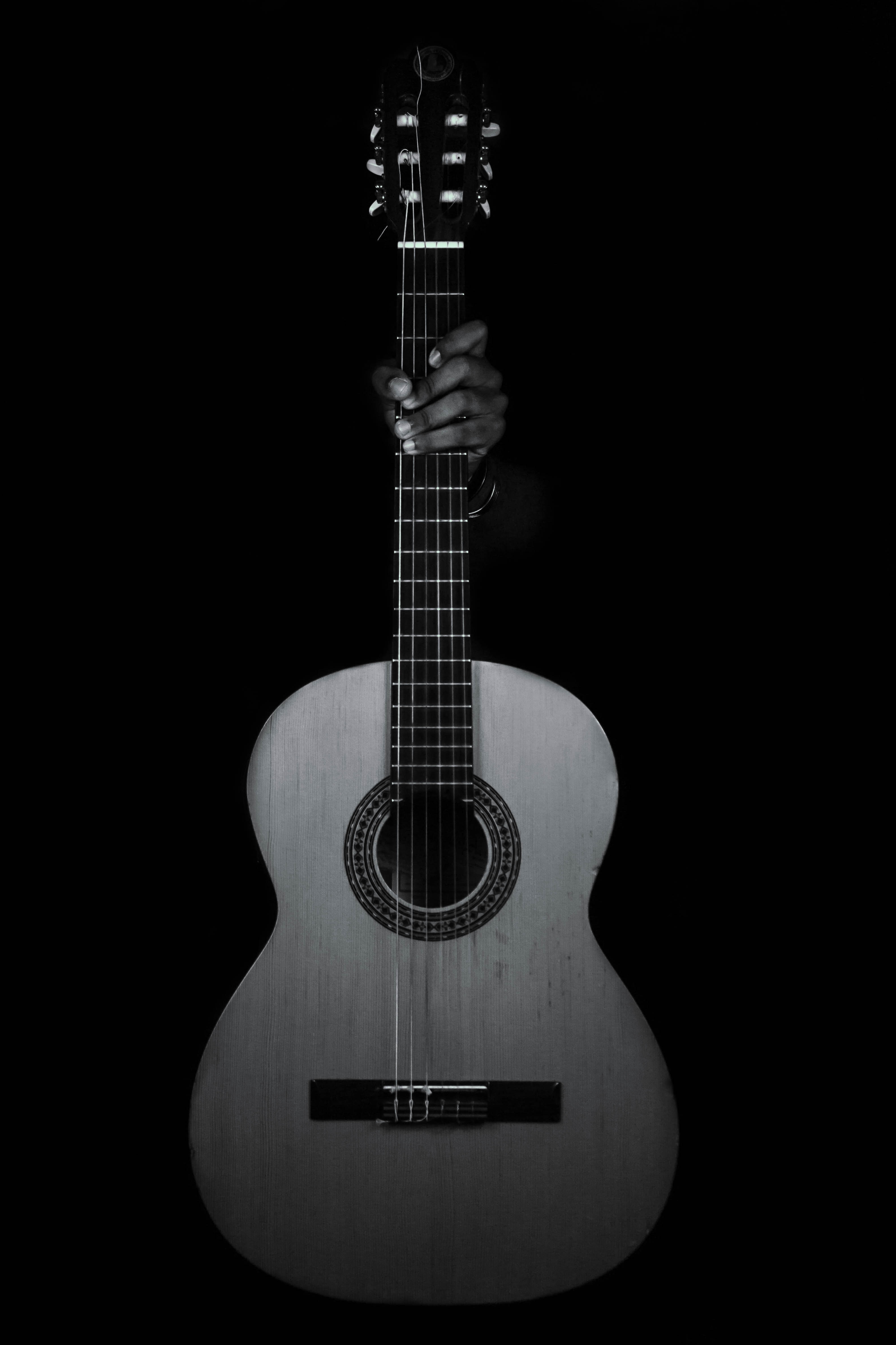 Download wallpaper 3168x4752 guitar, hand, bw, musical instrument ...