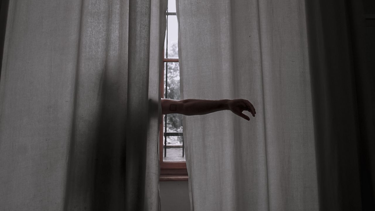 Wallpaper hand, curtain, man, window, shadow, creative, mystery hd ...