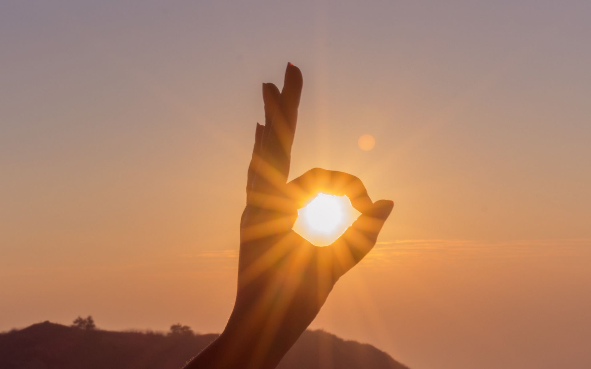 Download wallpaper 1920x1200 hand, sun, rays, sunset, dawn widescreen ...