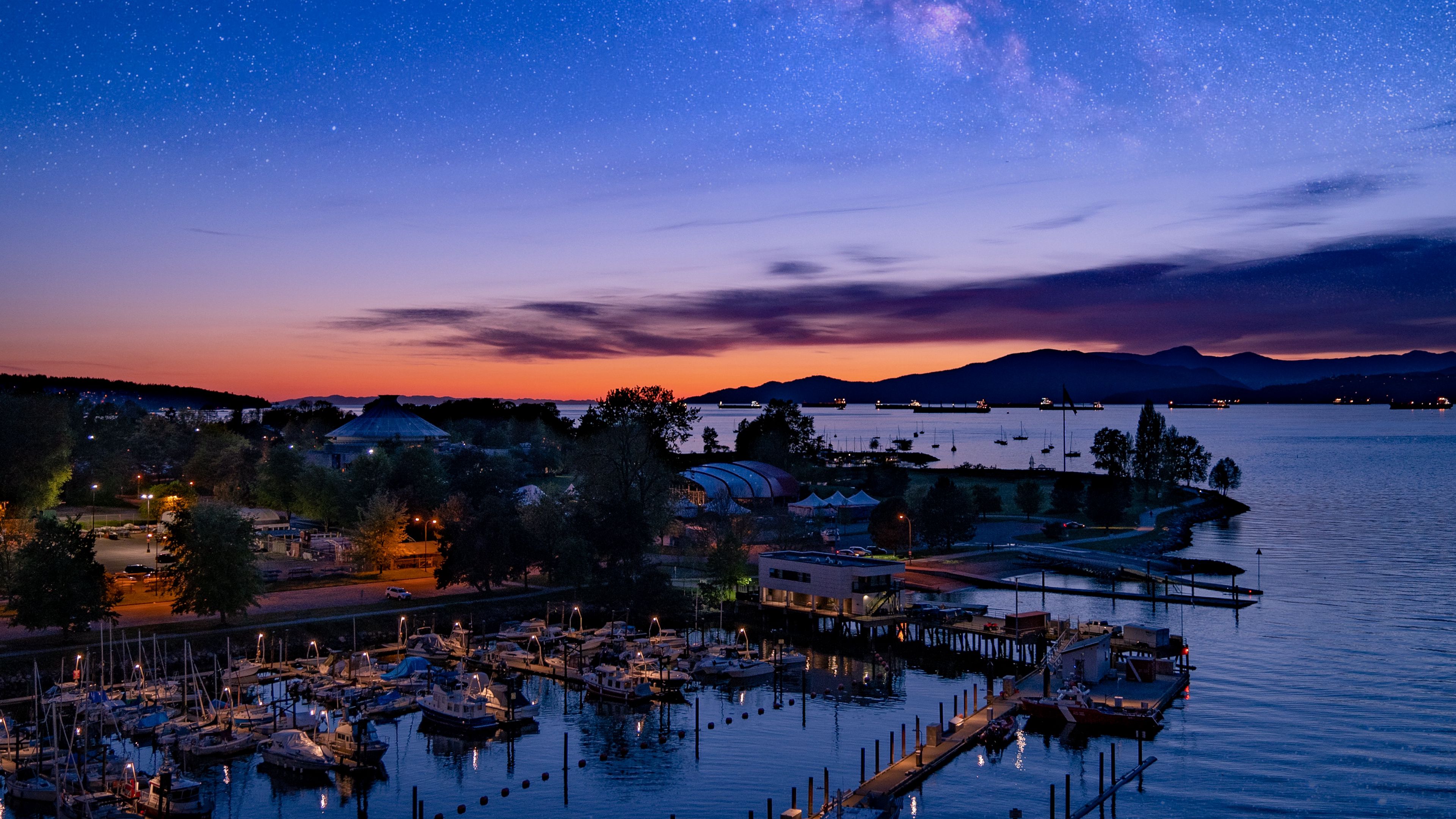 Download wallpaper 3840x2160 harbor, city, aerial view, port, twilight ...