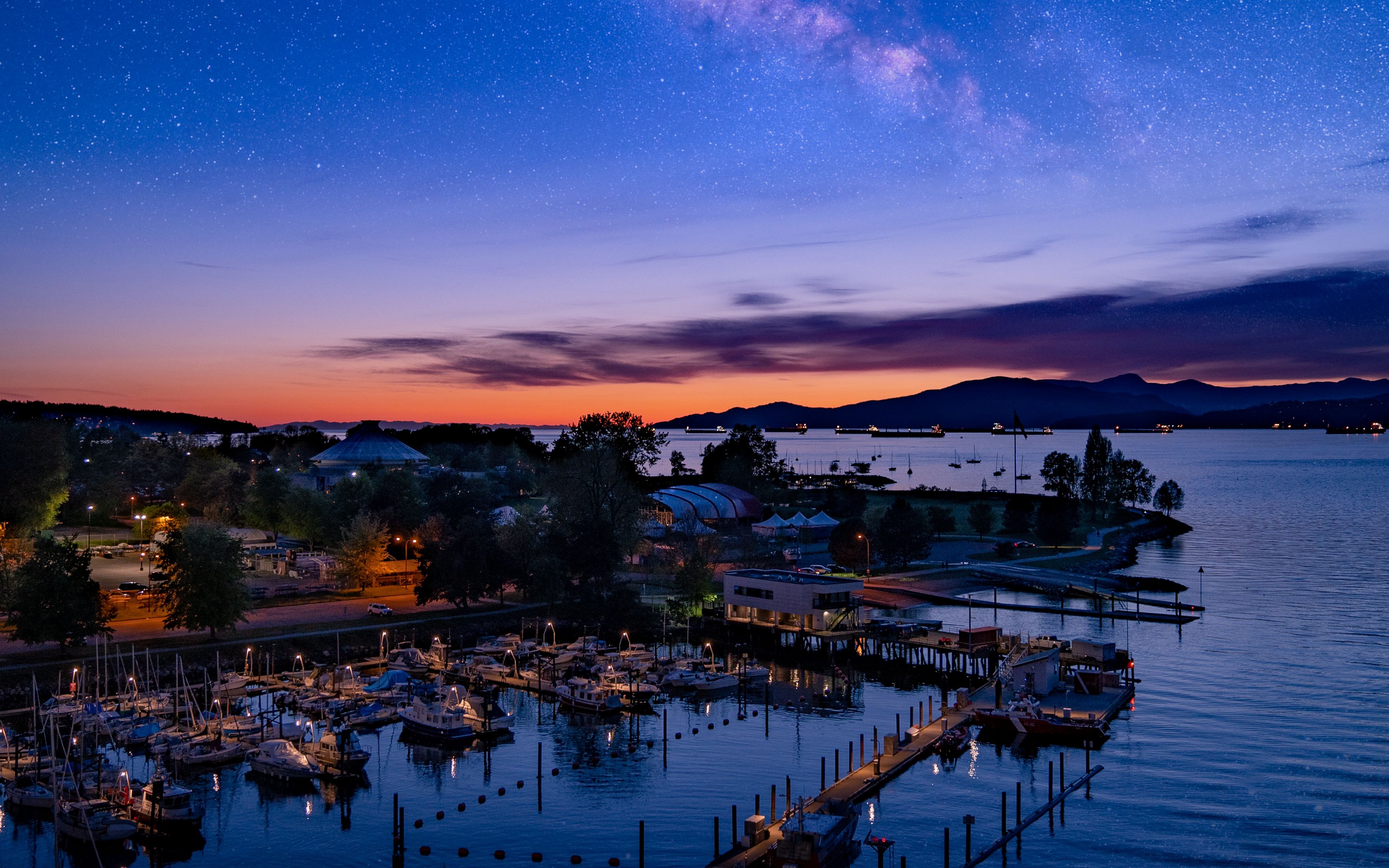 Download wallpaper 3840x2400 harbor, city, aerial view, port, twilight ...