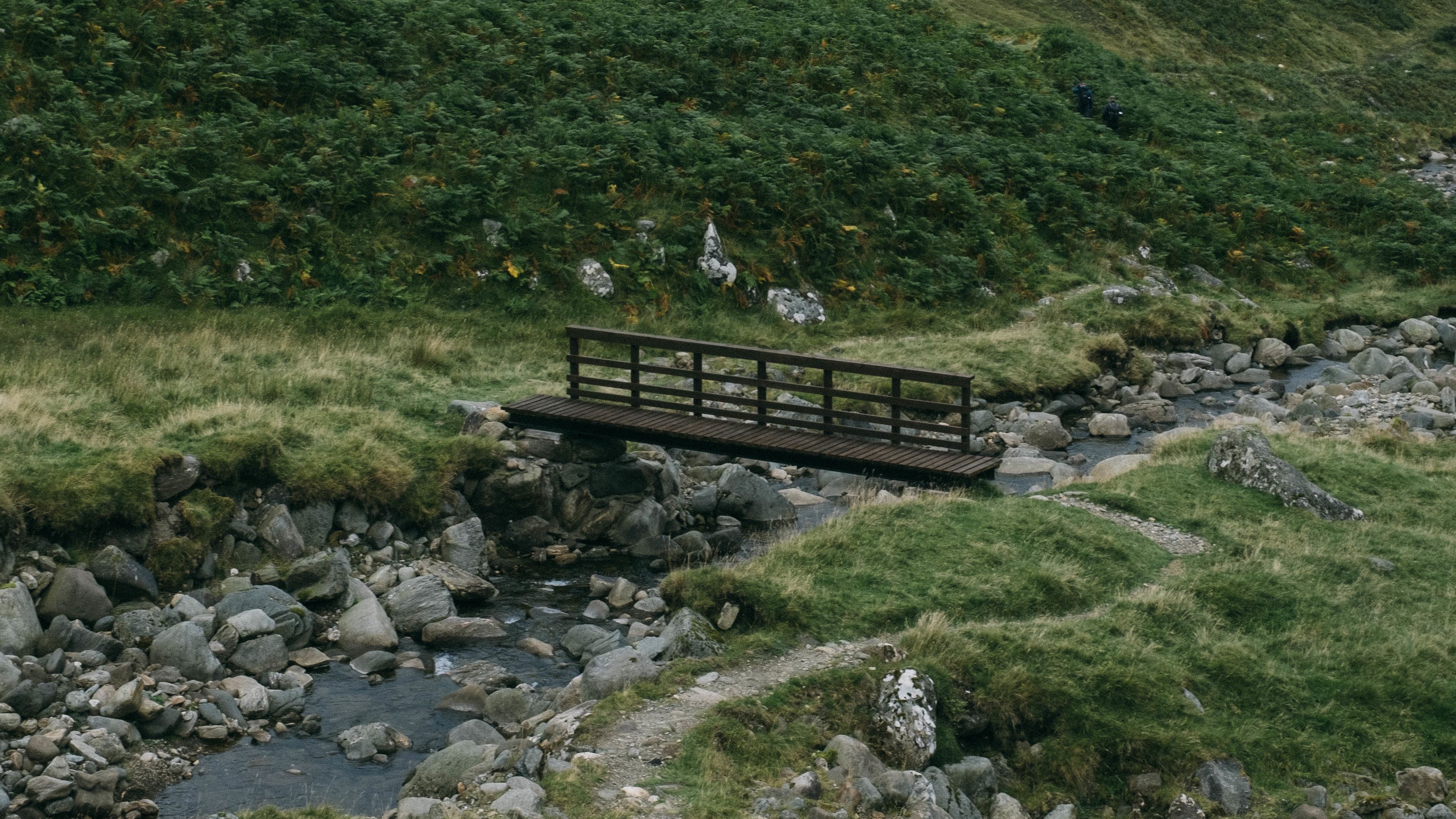 Download wallpaper 3840x2160 hills, bridge, stream, stones, grass 4k ...
