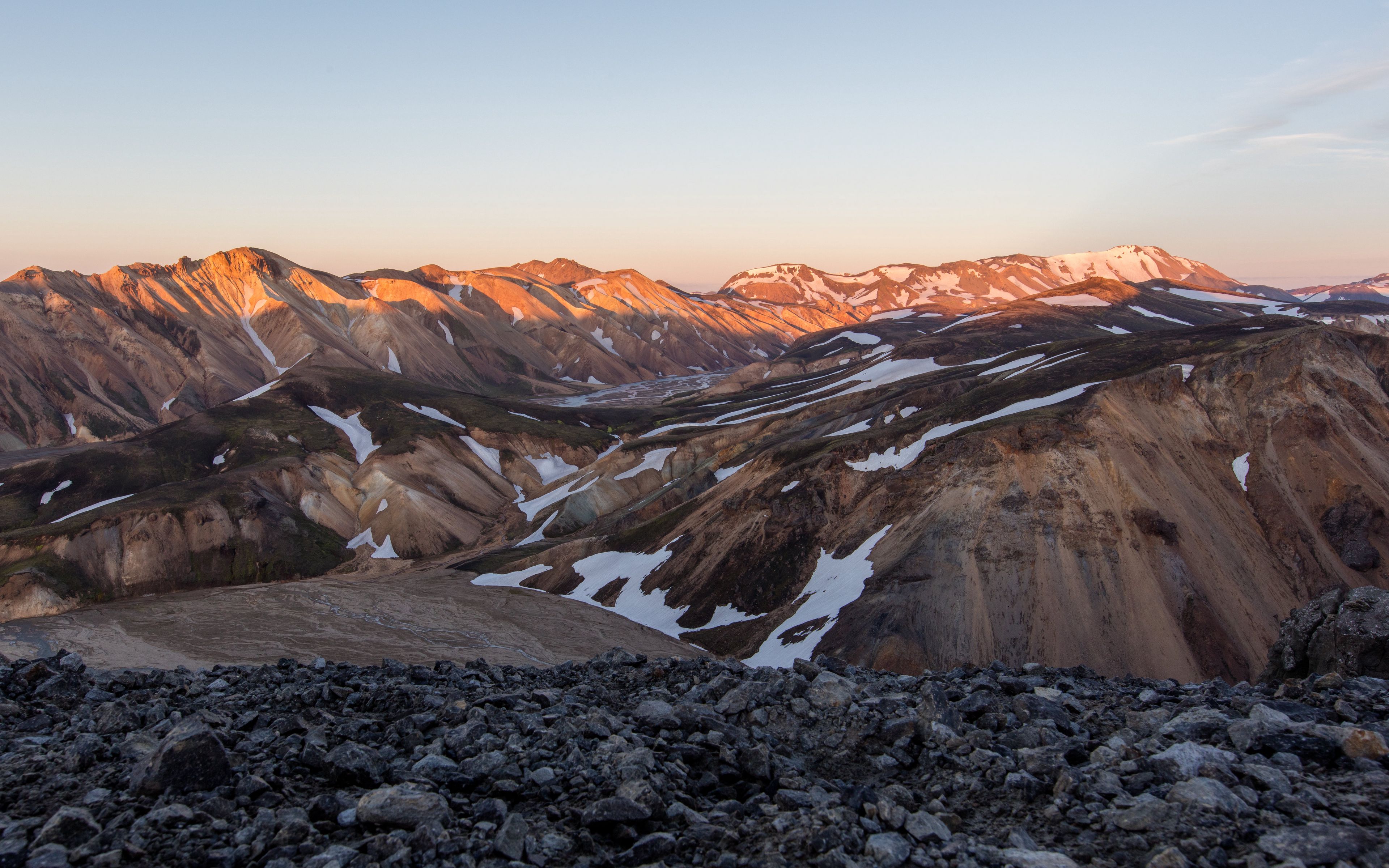 Download wallpaper 3840x2400 hills, mountains, snow, stones, nature 4k ...