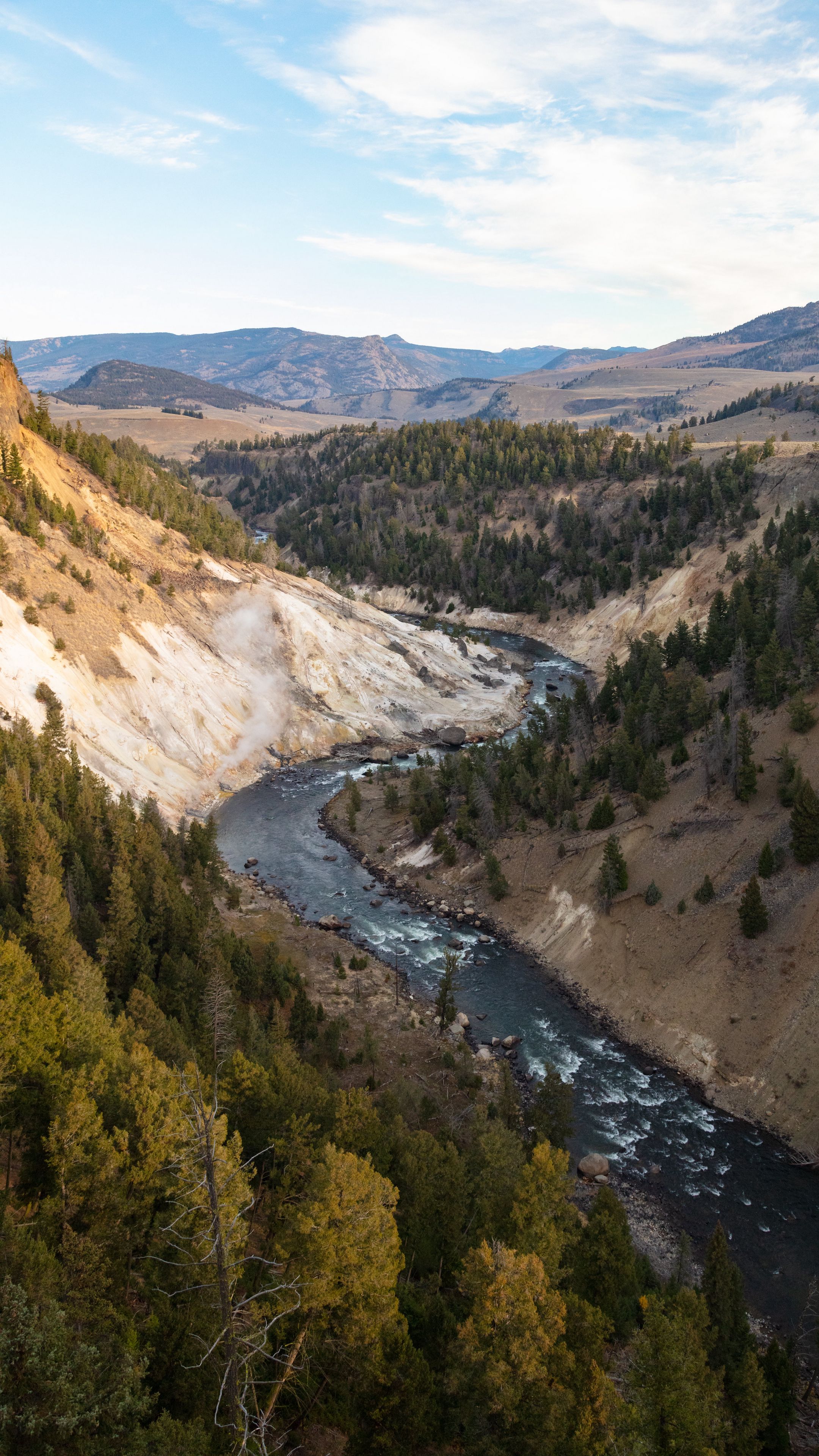 Download wallpaper 2160x3840 hills, river, trees, aerial view ...