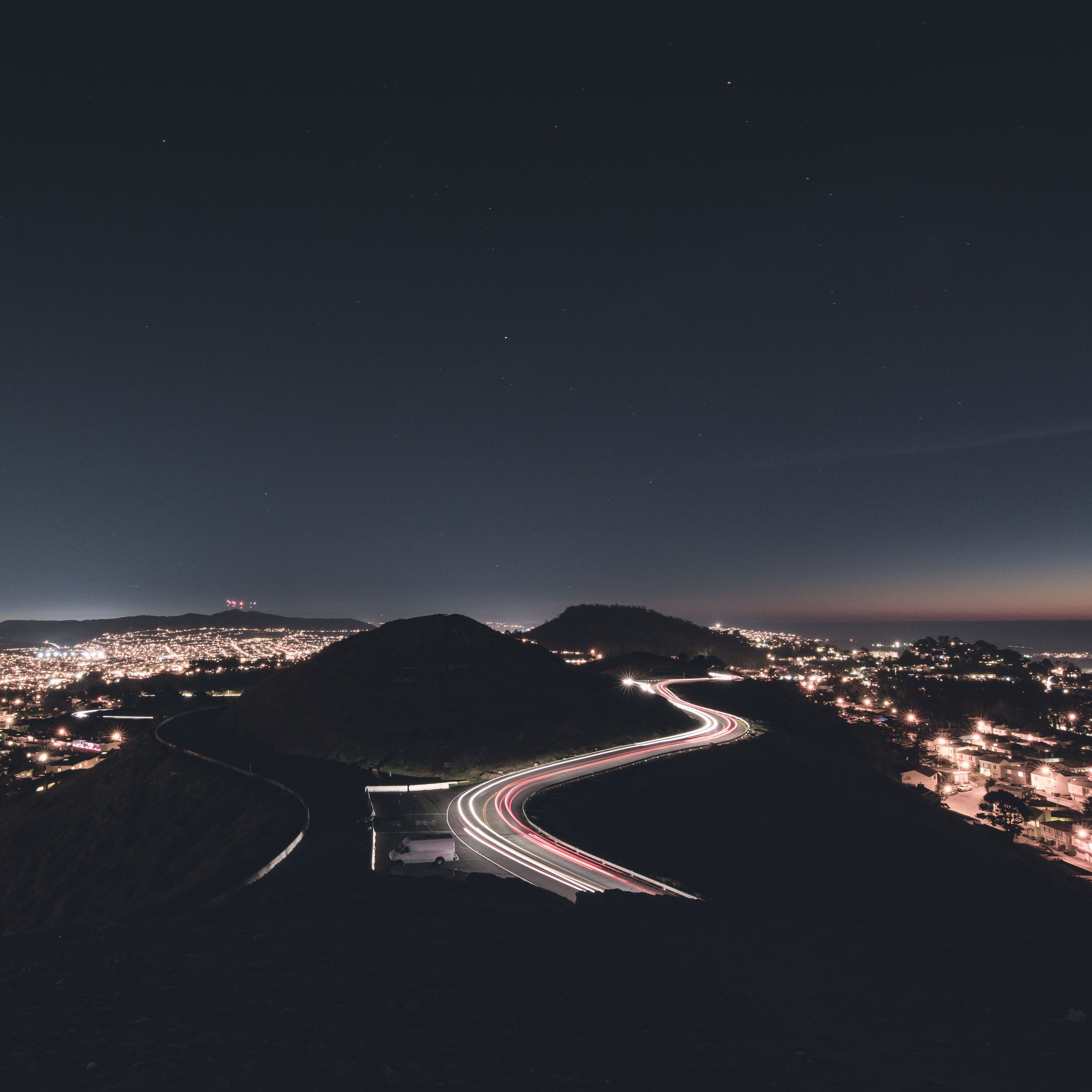 Download wallpaper 2780x2780 hills, road, freezelight, night, lights ...