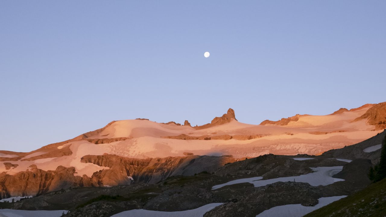 Wallpaper hills, snow, moon, sky, landscape hd, picture, image