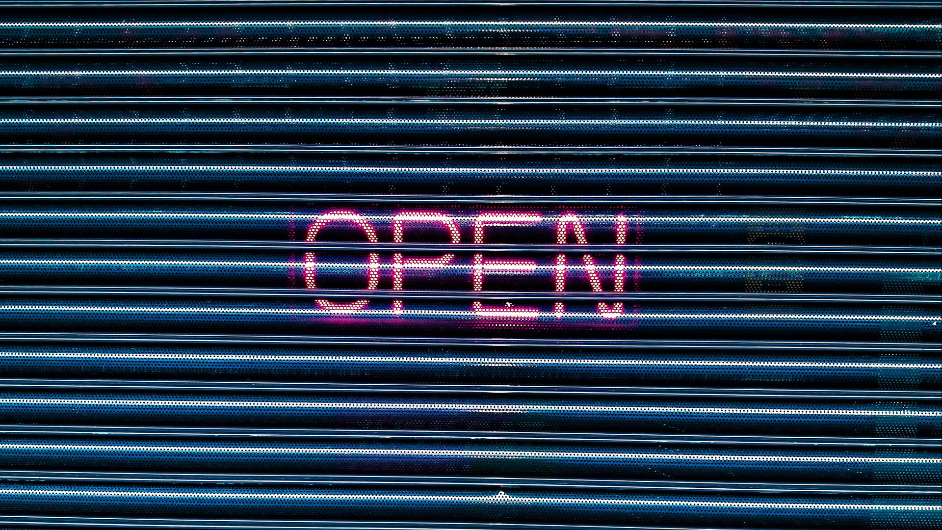 Download wallpaper 1920x1080 open, neon, plate, blinds, inscription ...