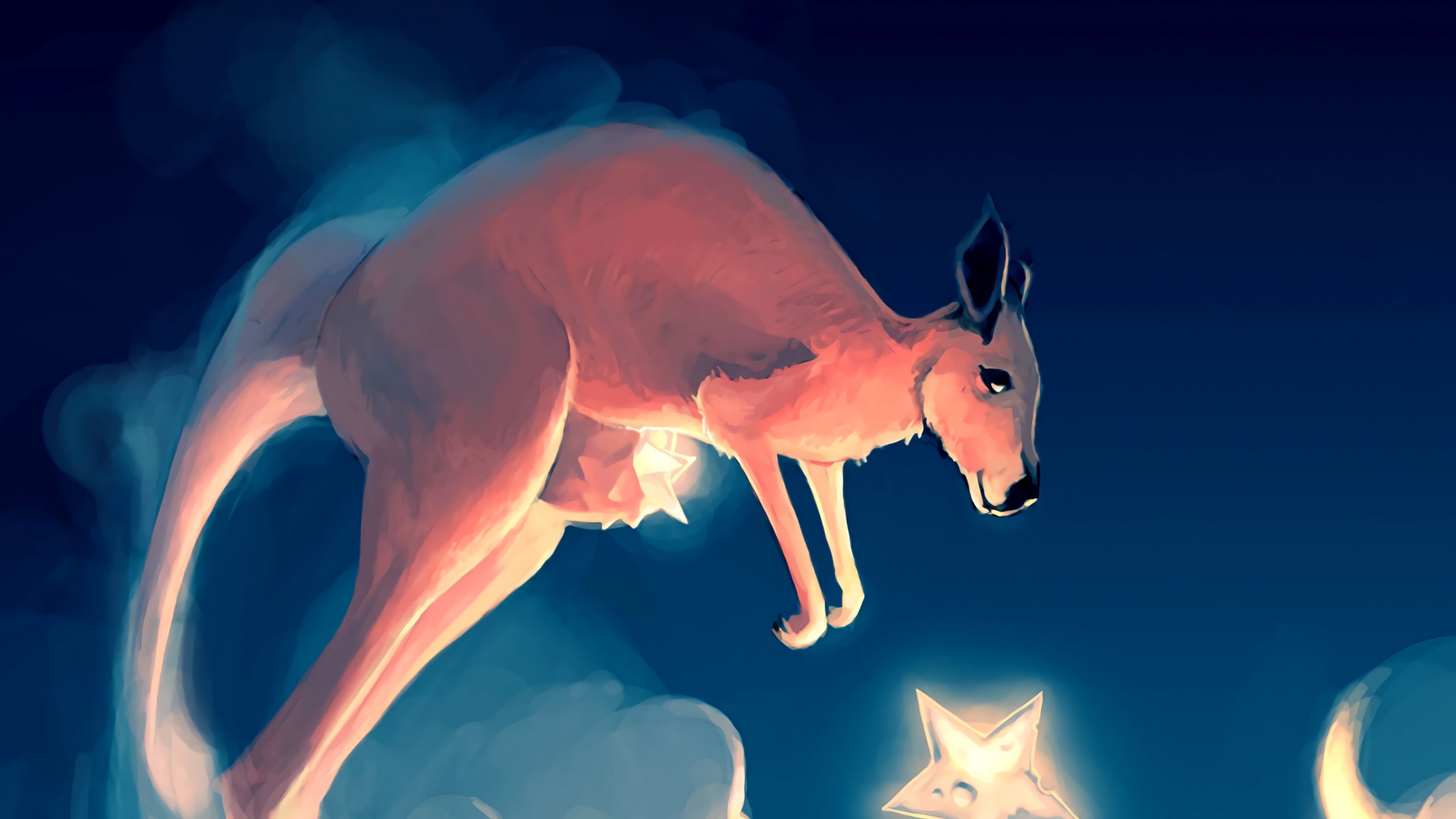 Download wallpaper 2560x1440 kangaroos, stars, clouds, sky, art ...