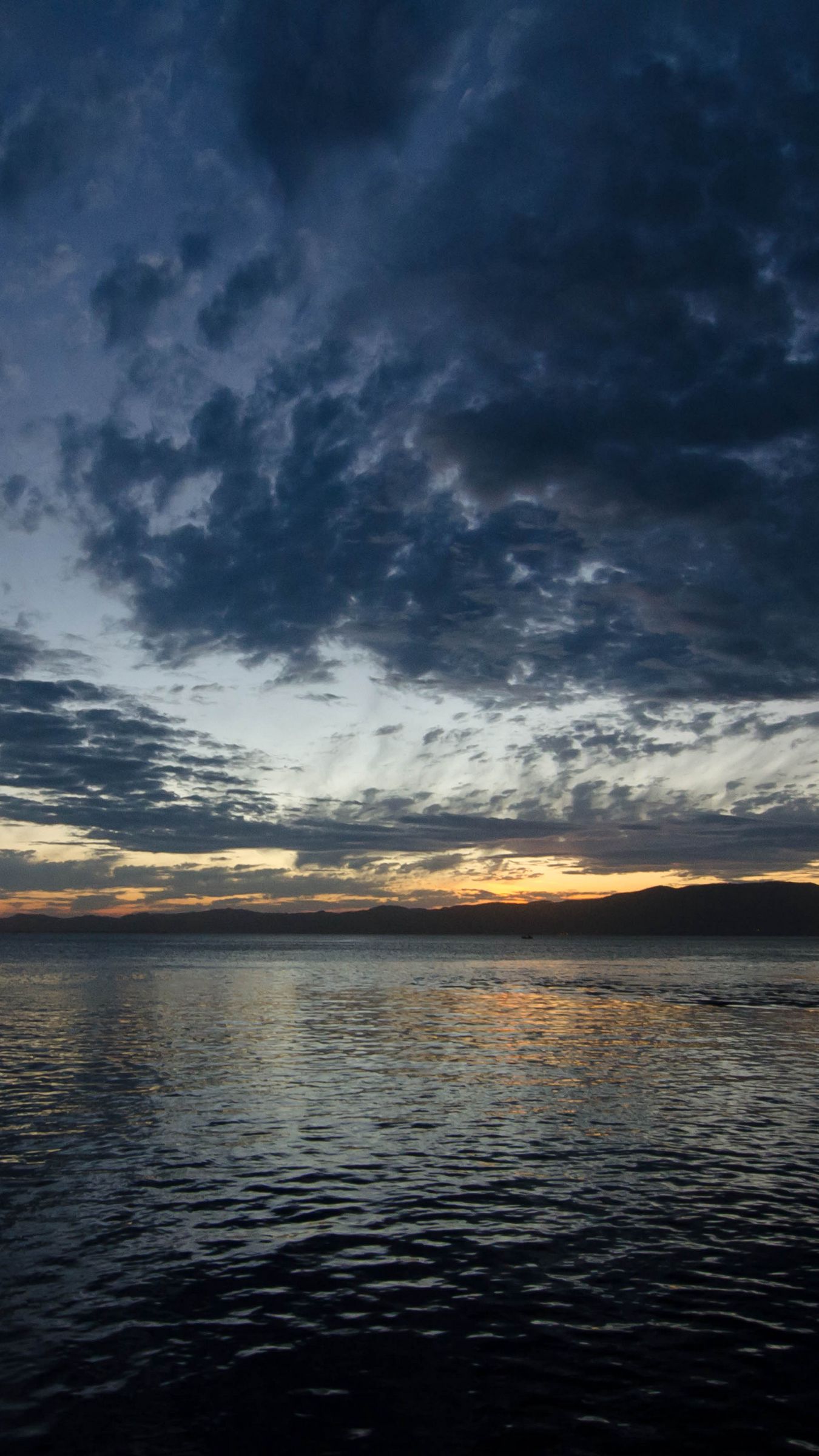 Download wallpaper 1350x2400 lake, clouds, water, dusk, evening iphone ...
