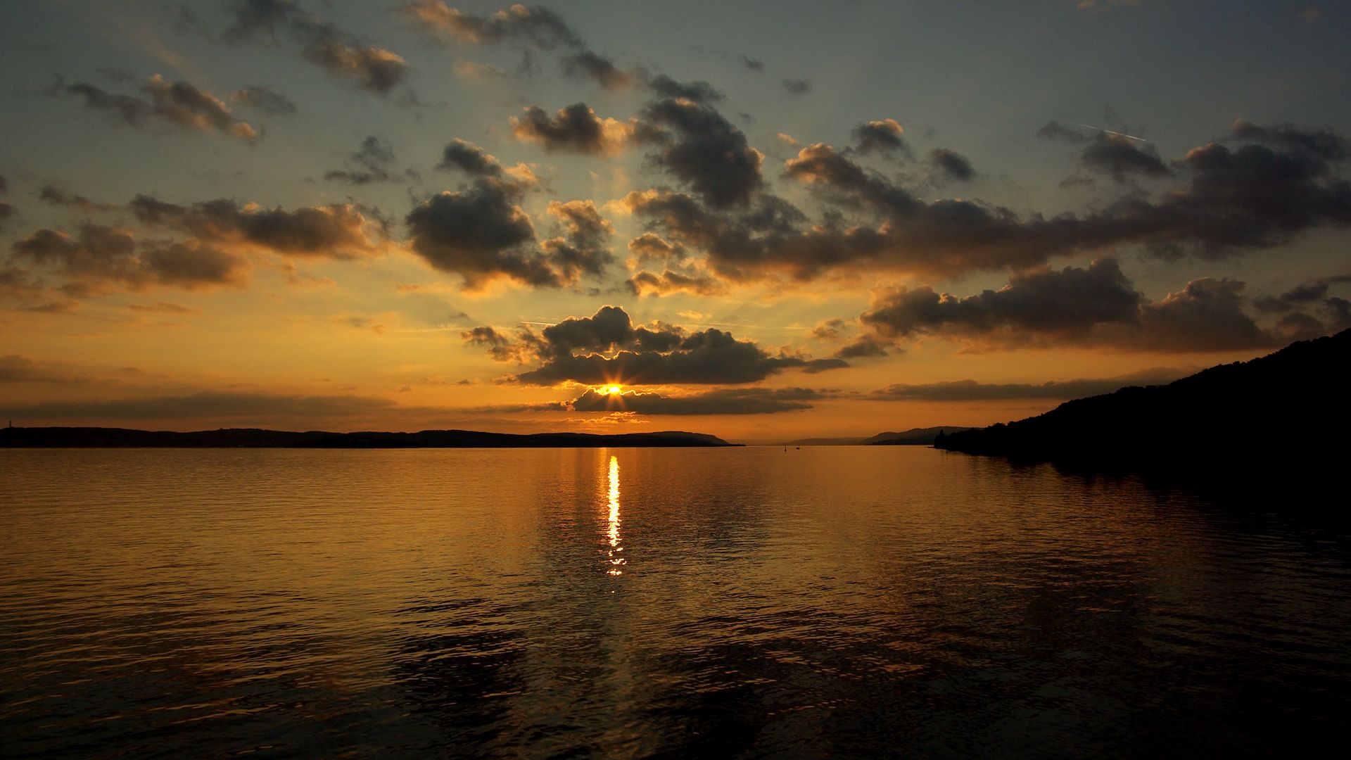 Download wallpaper 1920x1080 lake, horizon, hills, evening, dark full ...