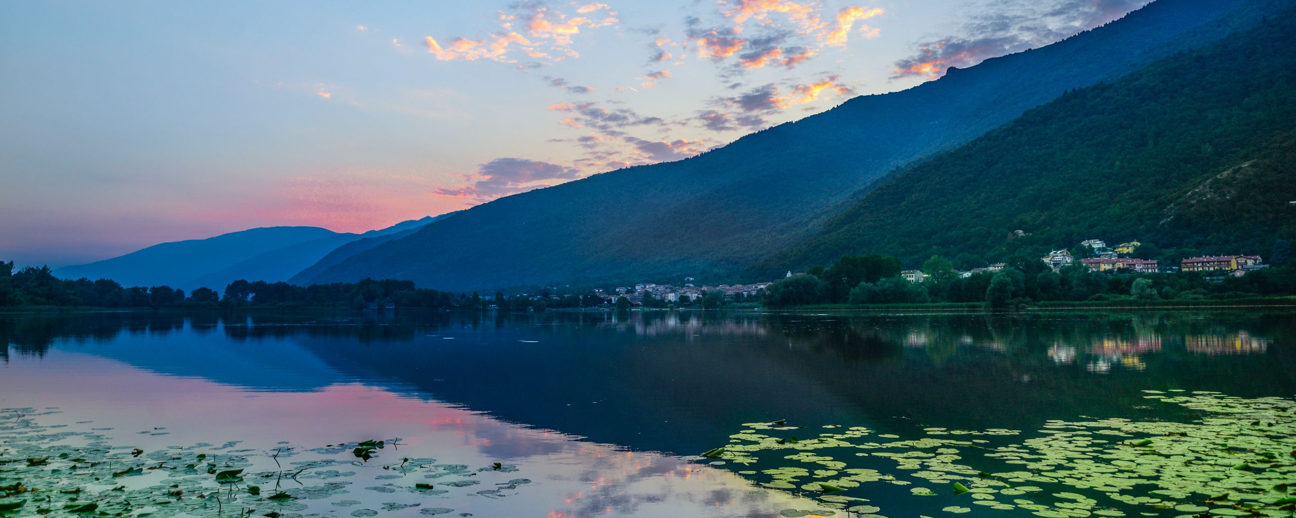 Download wallpaper 2560x1024 lake, mountains, fog, shore, nature ...