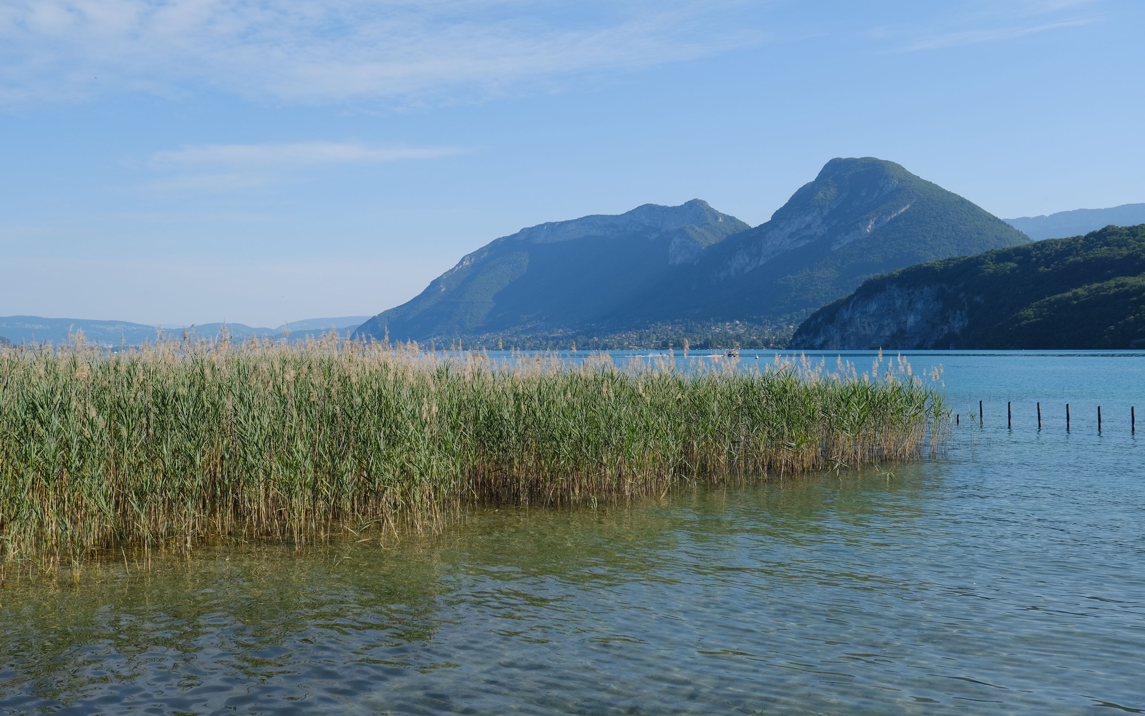 Download wallpaper 3840x2400 lake, mountains, shore, water, reeds 4k ...