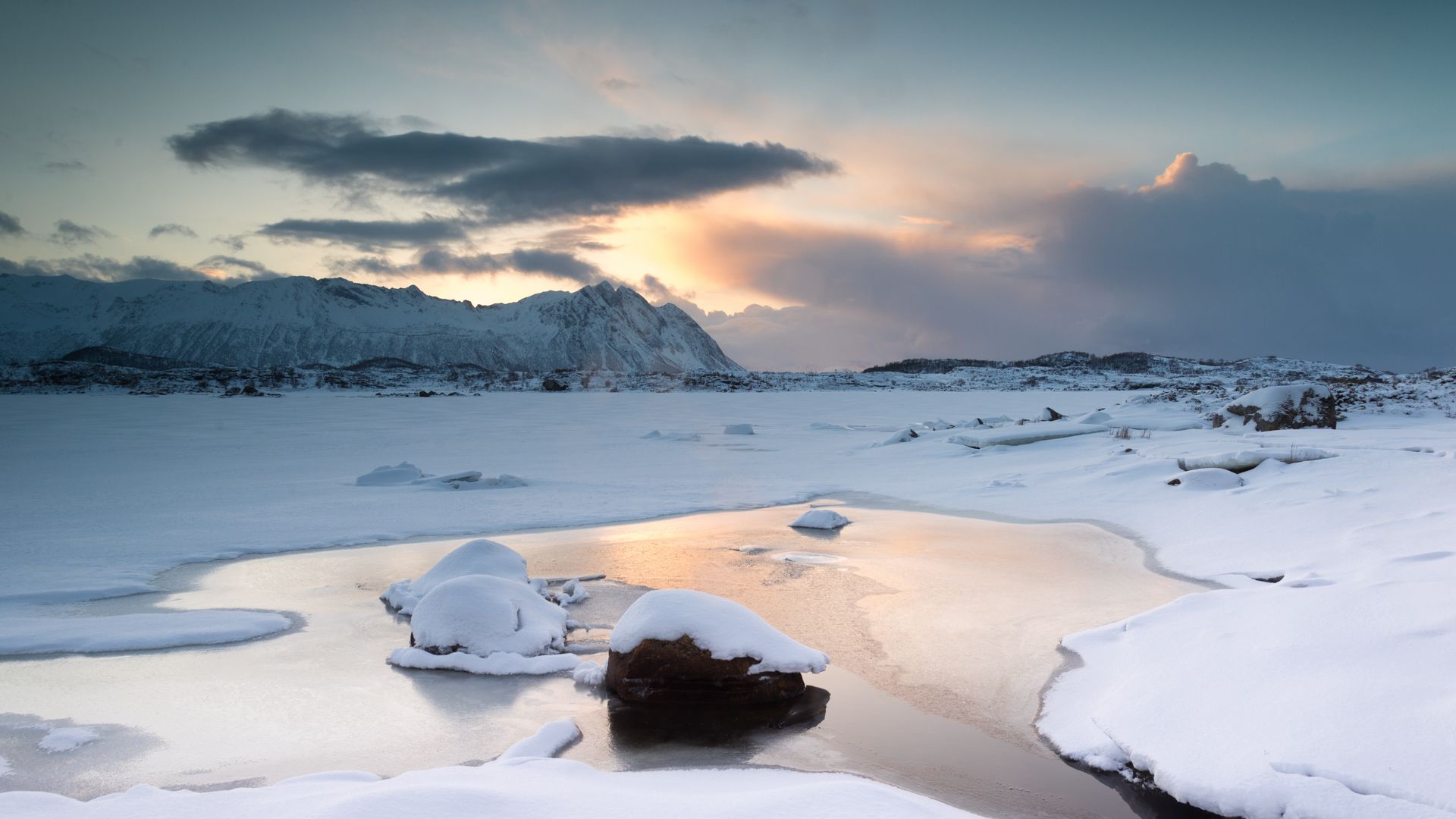 Download wallpaper 1920x1080 lake, mountains, snow, ice, winter full hd ...