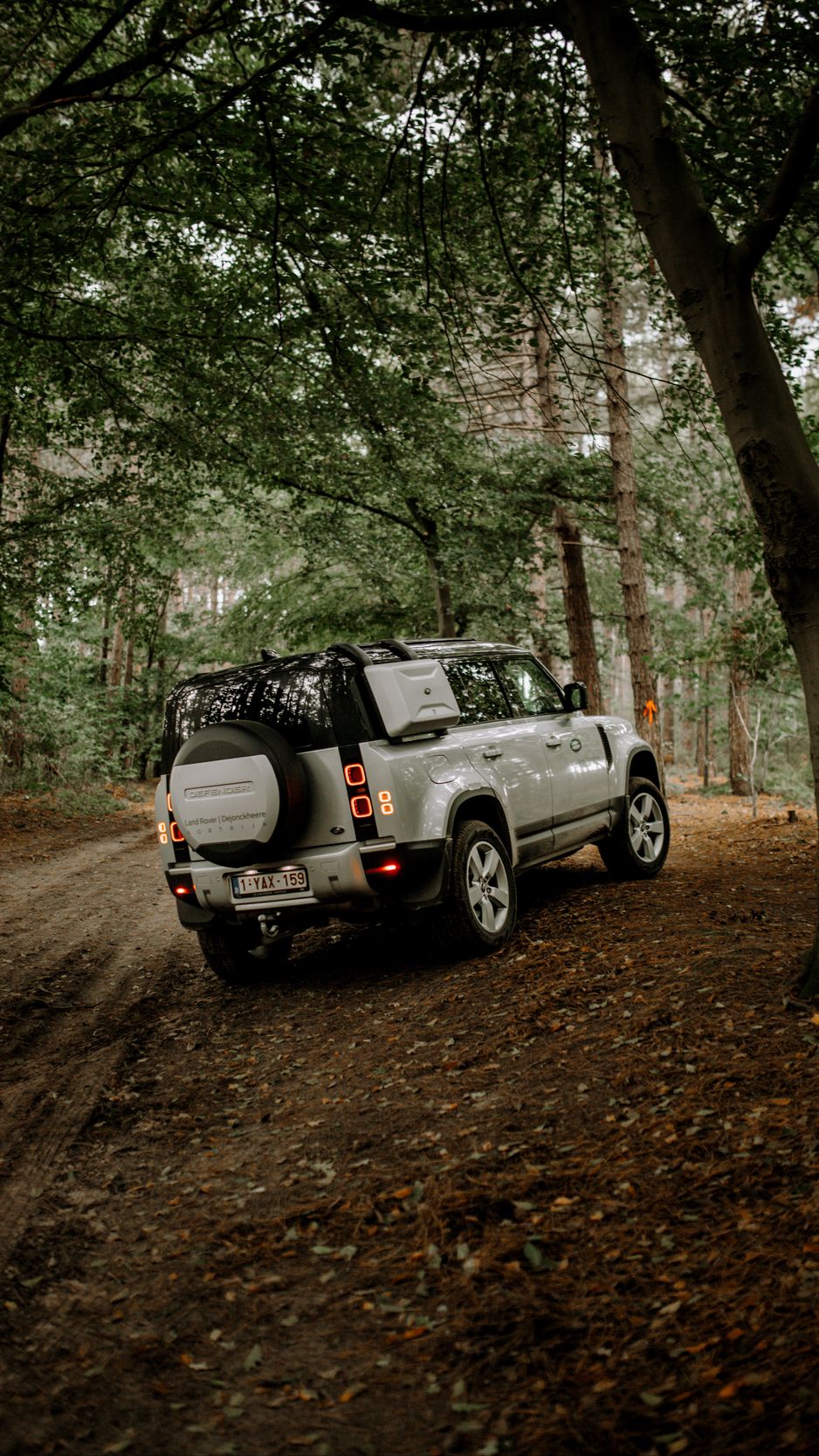 Download wallpaper 938x1668 land rover, car, suv, rear view, forest ...