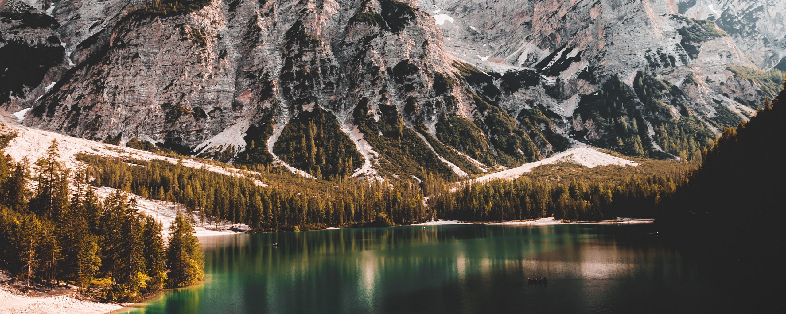 Download wallpaper 2560x1024 landscape, mountains, lake, peaks, trees ...