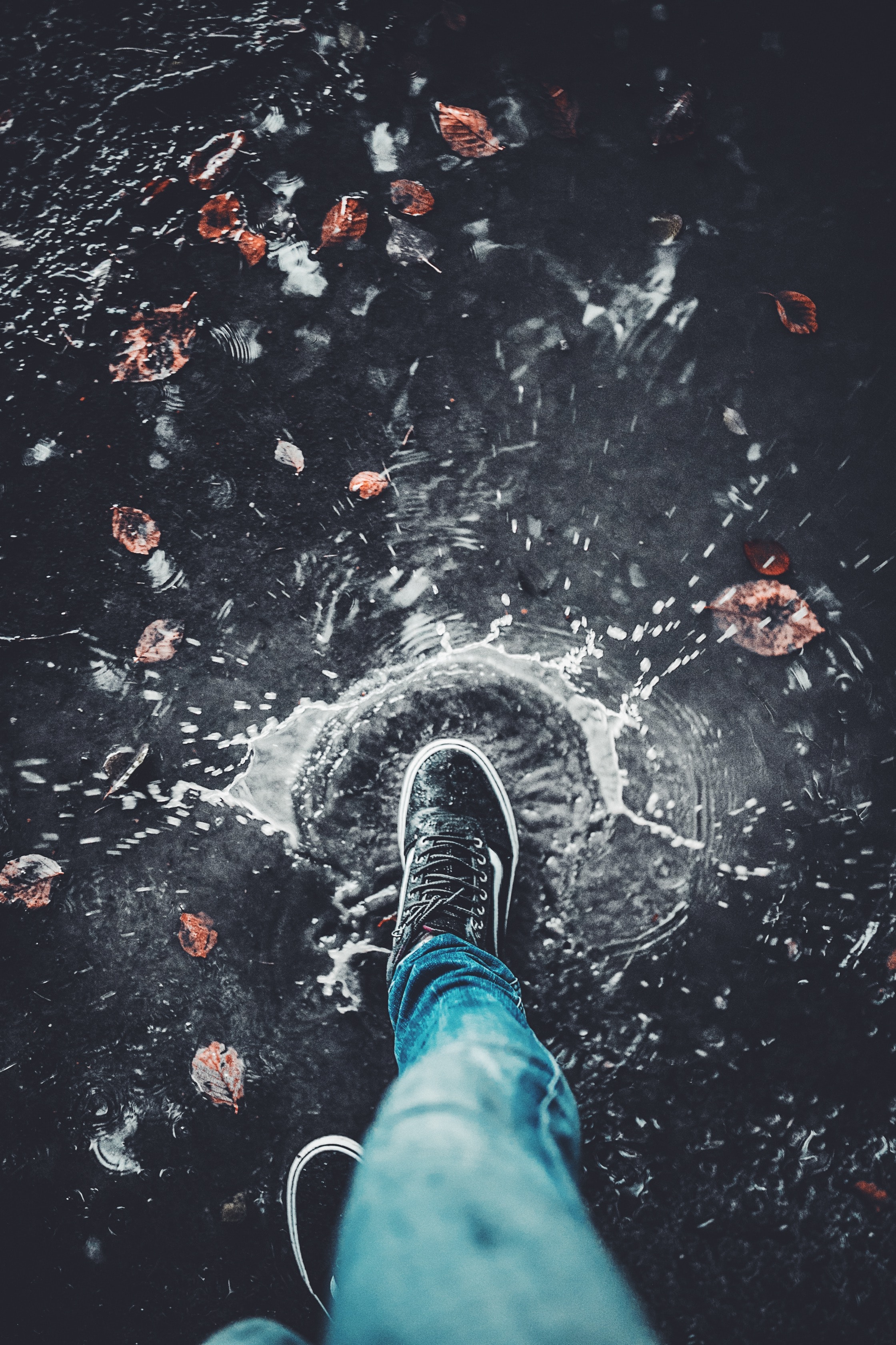 Download wallpaper 2240x3360 leg, puddle, spray, water, wet hd background