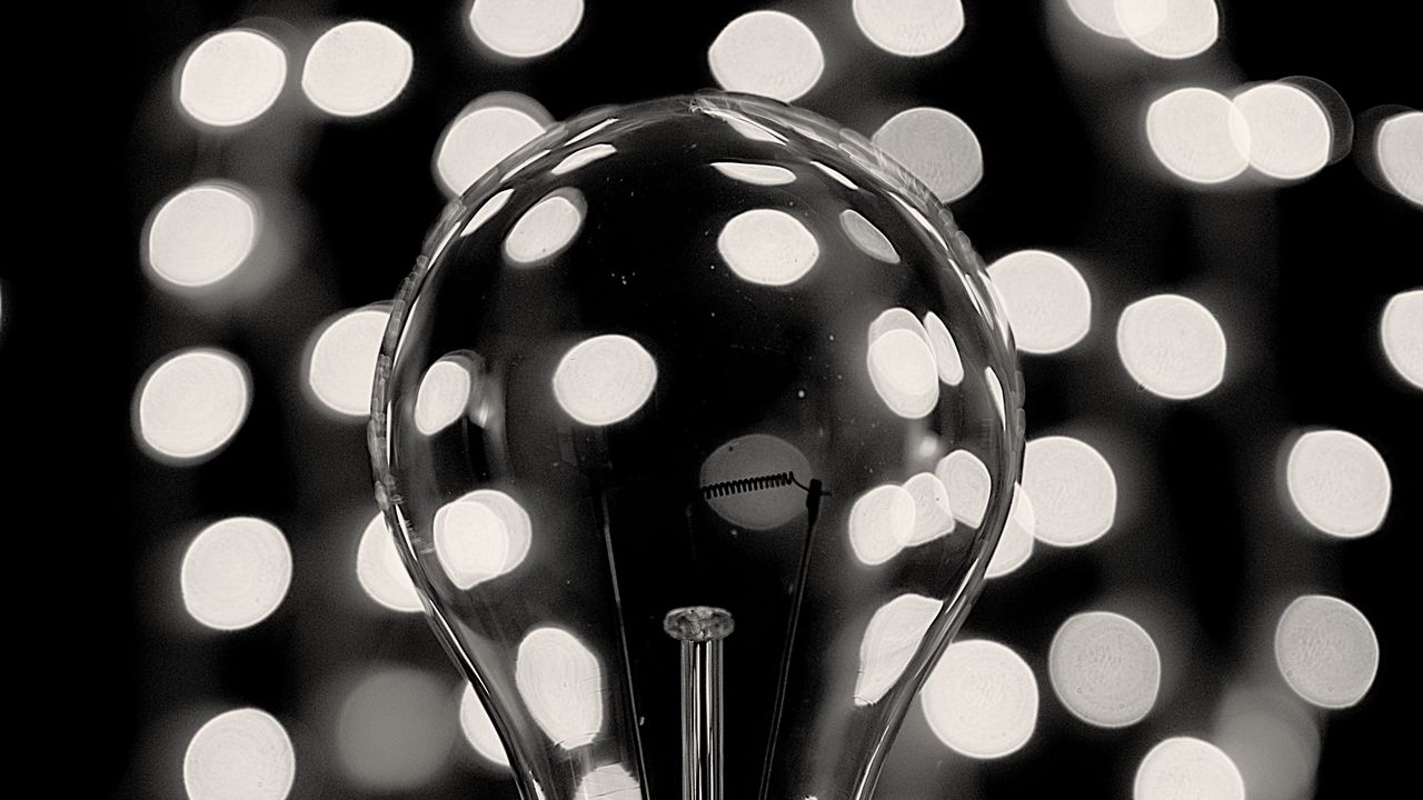 Wallpaper light bulb, bw, bokeh, glare hd, picture, image