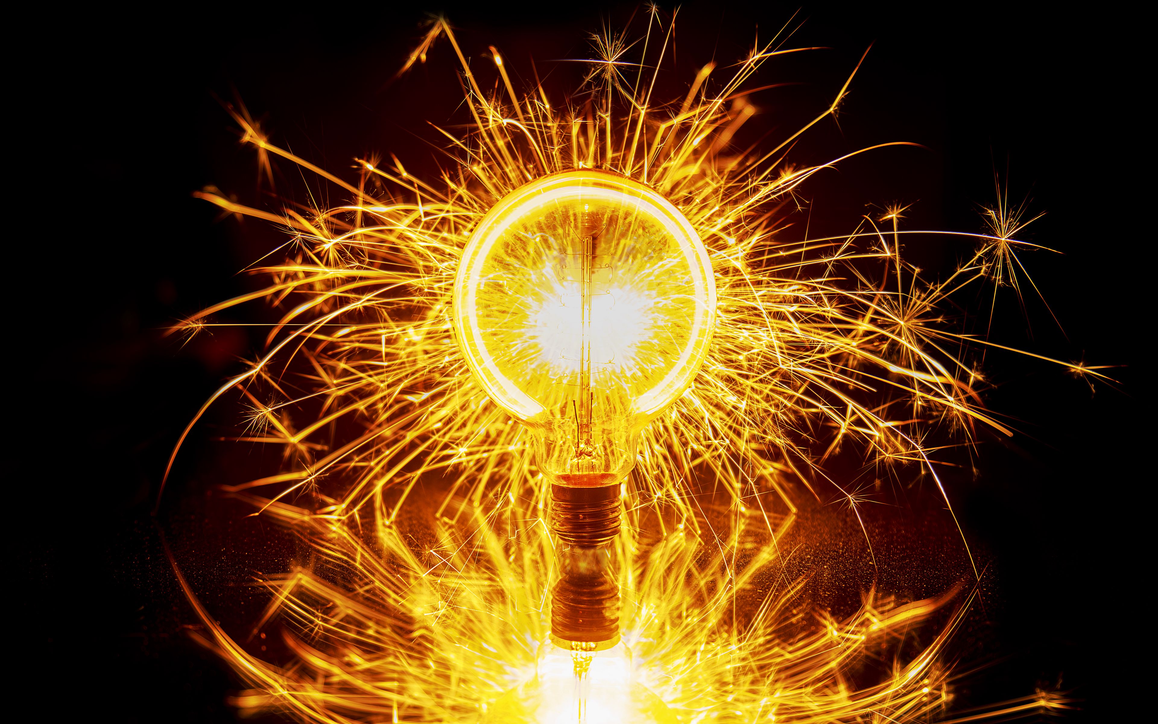 Download wallpaper 3840x2400 light bulb, sparks, reflection, glow 4k ...