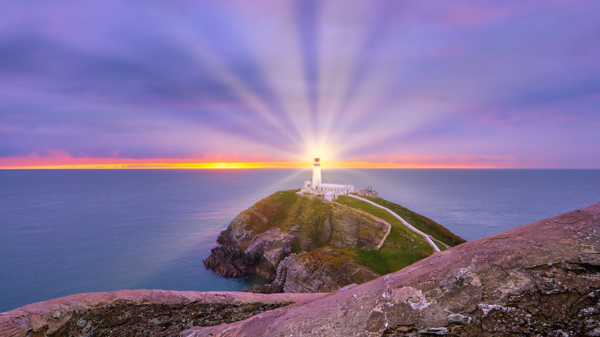 Download wallpaper 1920x1080 lighthouse, light, sea, stones full hd ...