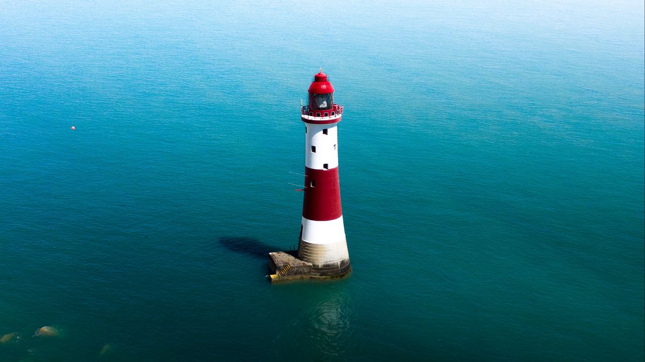 Wallpaper lighthouse, sea, water, horizon, aerial view hd, picture, image