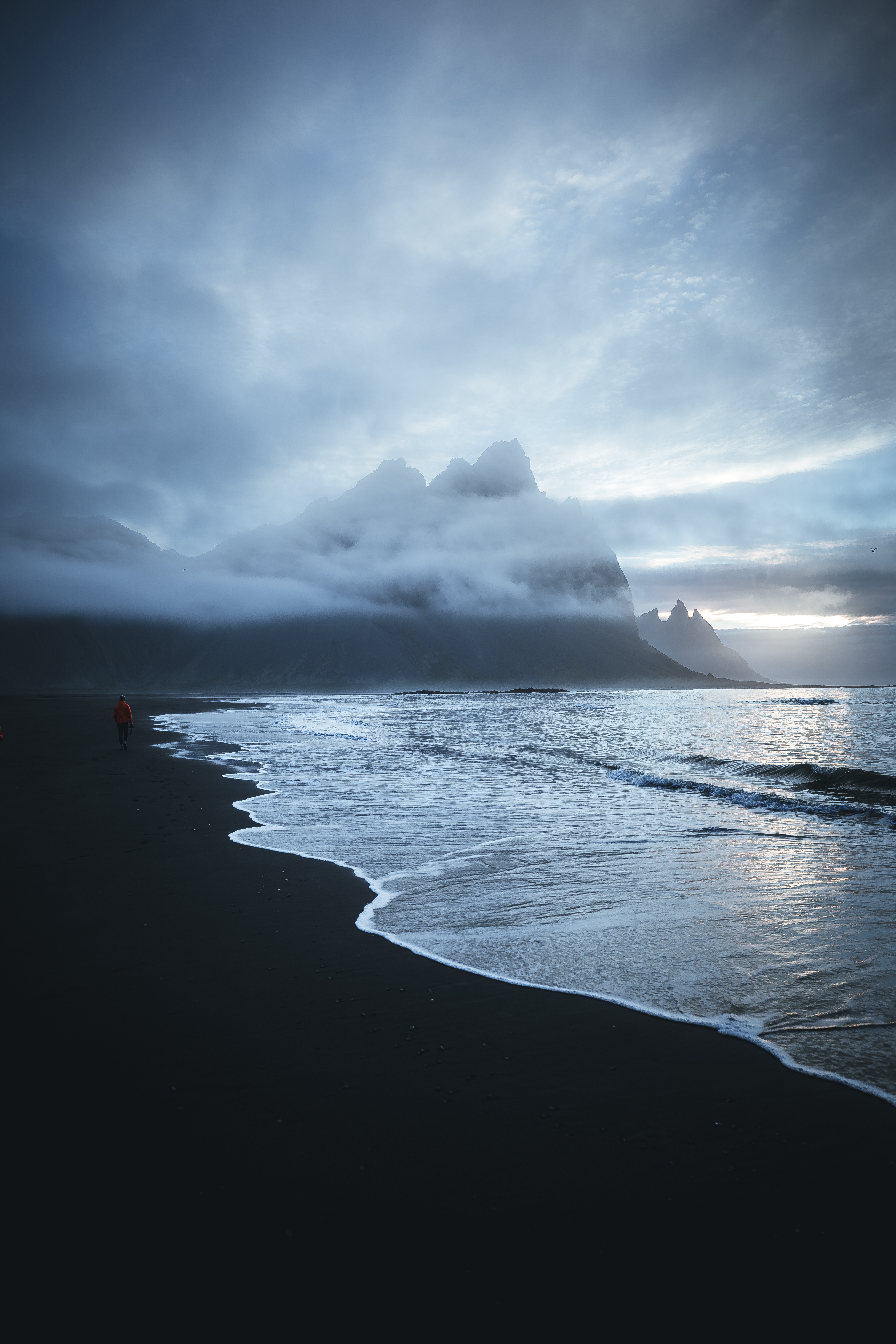 Download wallpaper 4480x6720 lonely, sea, beach, wave, sand, black, man ...
