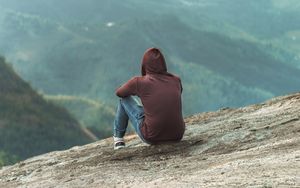 Wallpaper man, alone, mountains, snow, view, nature hd, picture, image