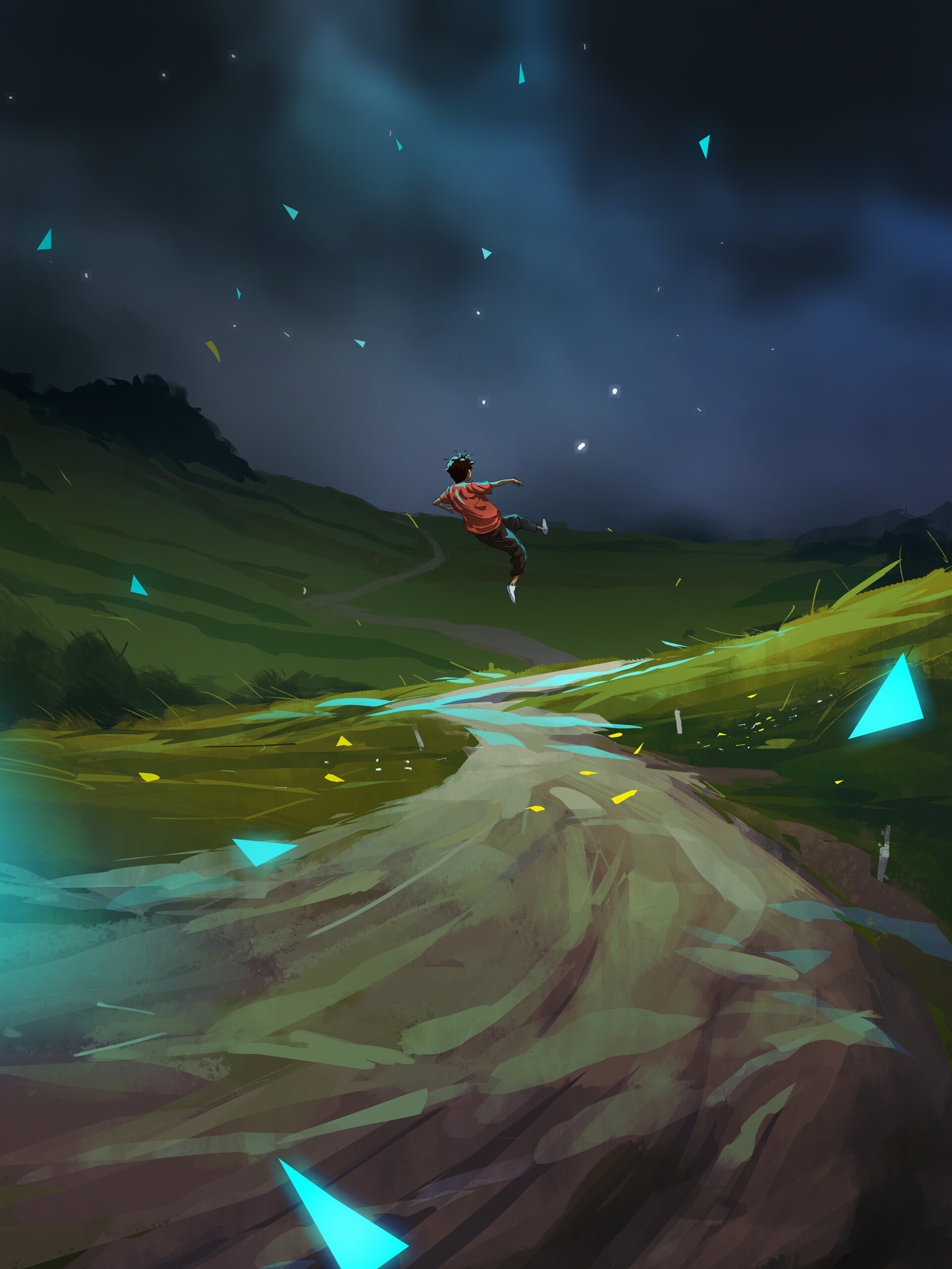 Download wallpaper 1920x2558 man, flight, magic, road, art hd background