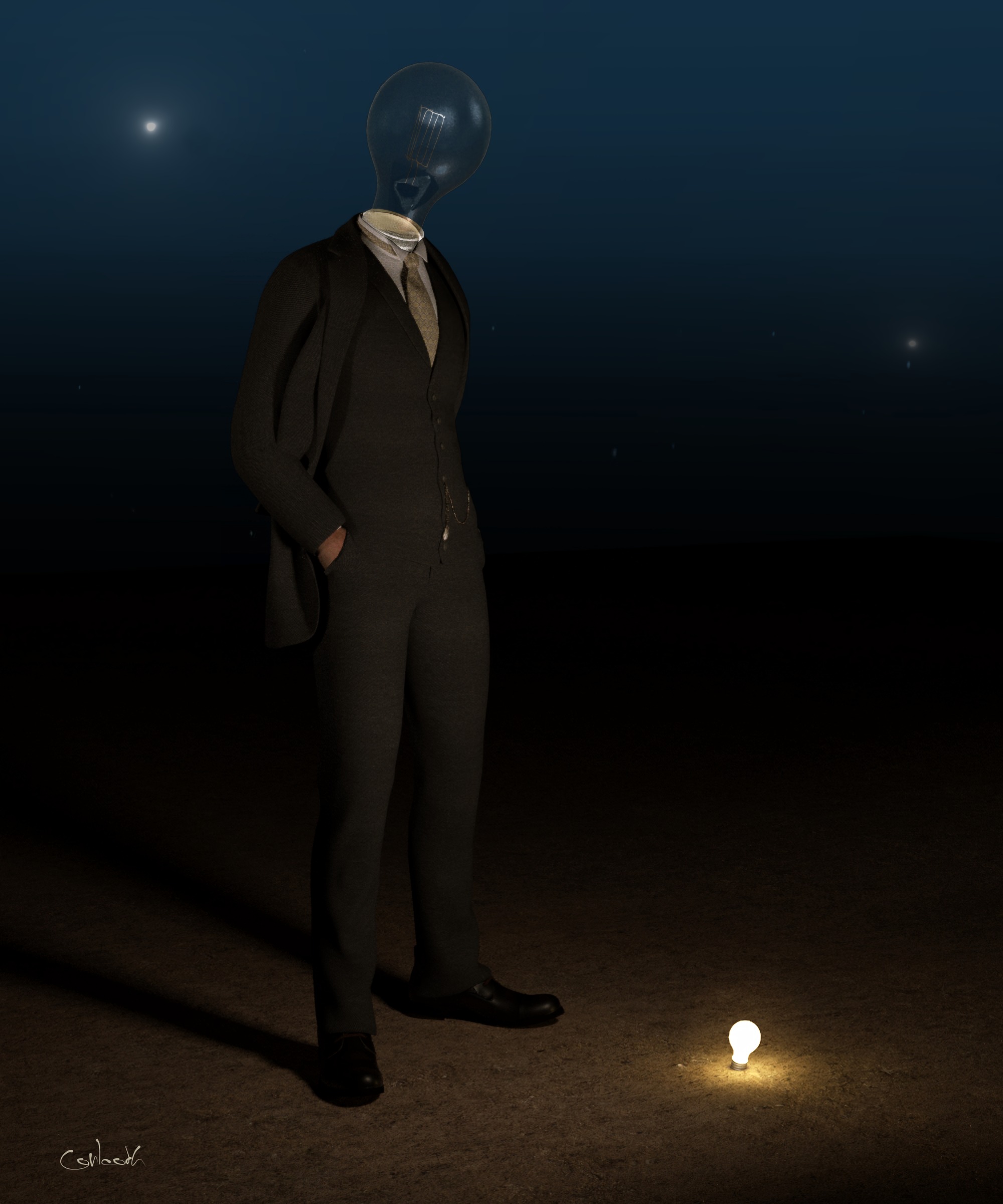 Download wallpaper 2000x2400 man, light bulb, surrealism, illusion ...