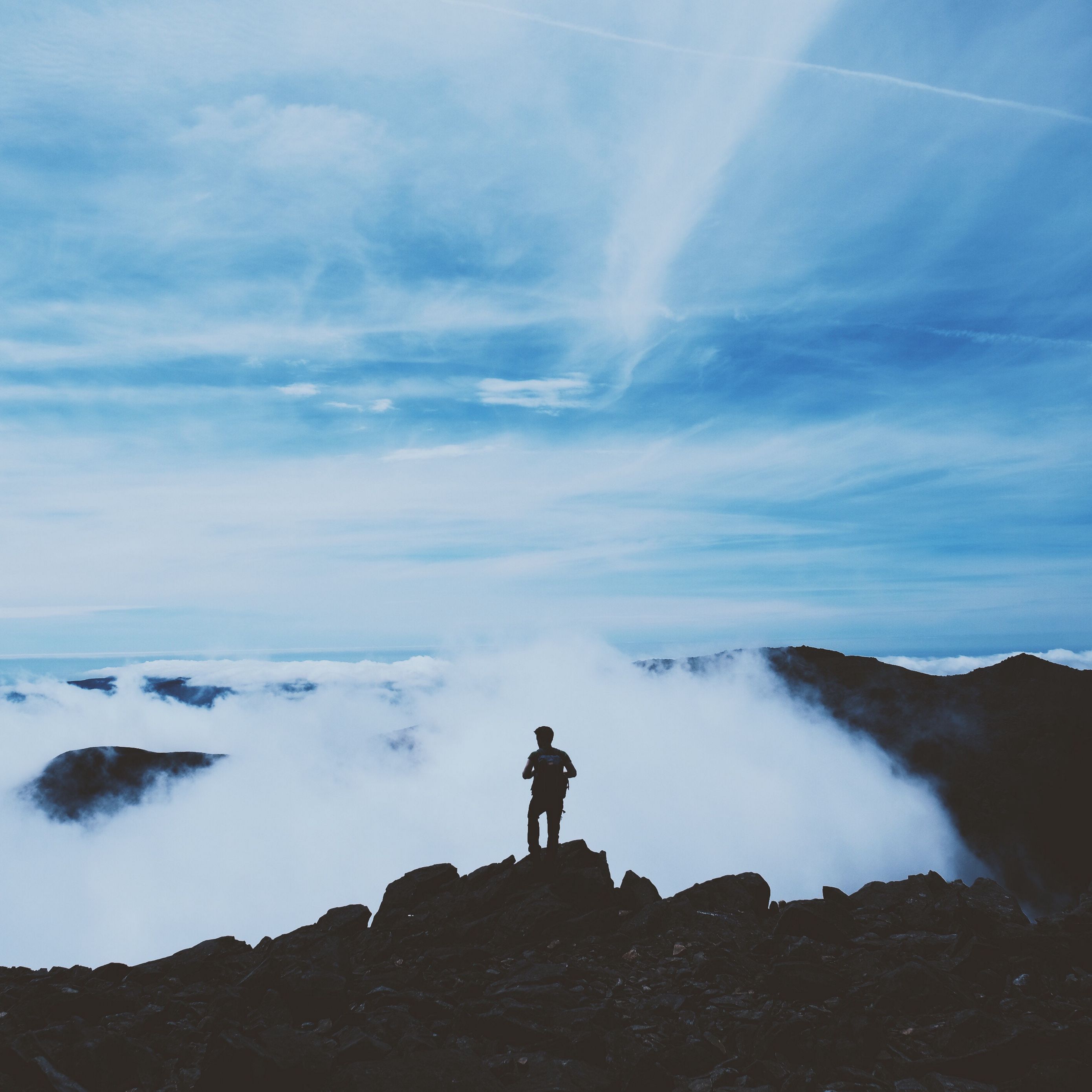 Download wallpaper 2780x2780 man, silhouette, mountains, clouds, top ... Download wallpaper 2780x2780 man, silhouette, mountains, clouds, top ...