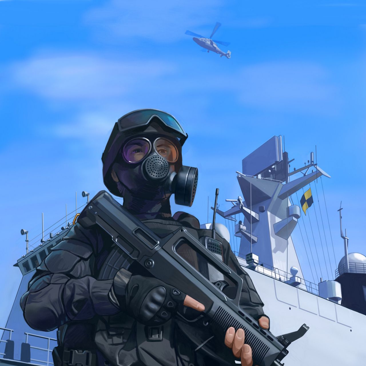 Download wallpaper 1280x1280 soldier, military, mask, machine gun ...