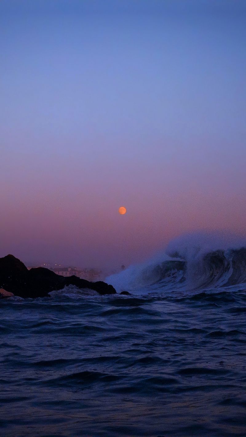 Download wallpaper 800x1420 moon, rocks, sea, waves iphone se/5s/5c/5 ...