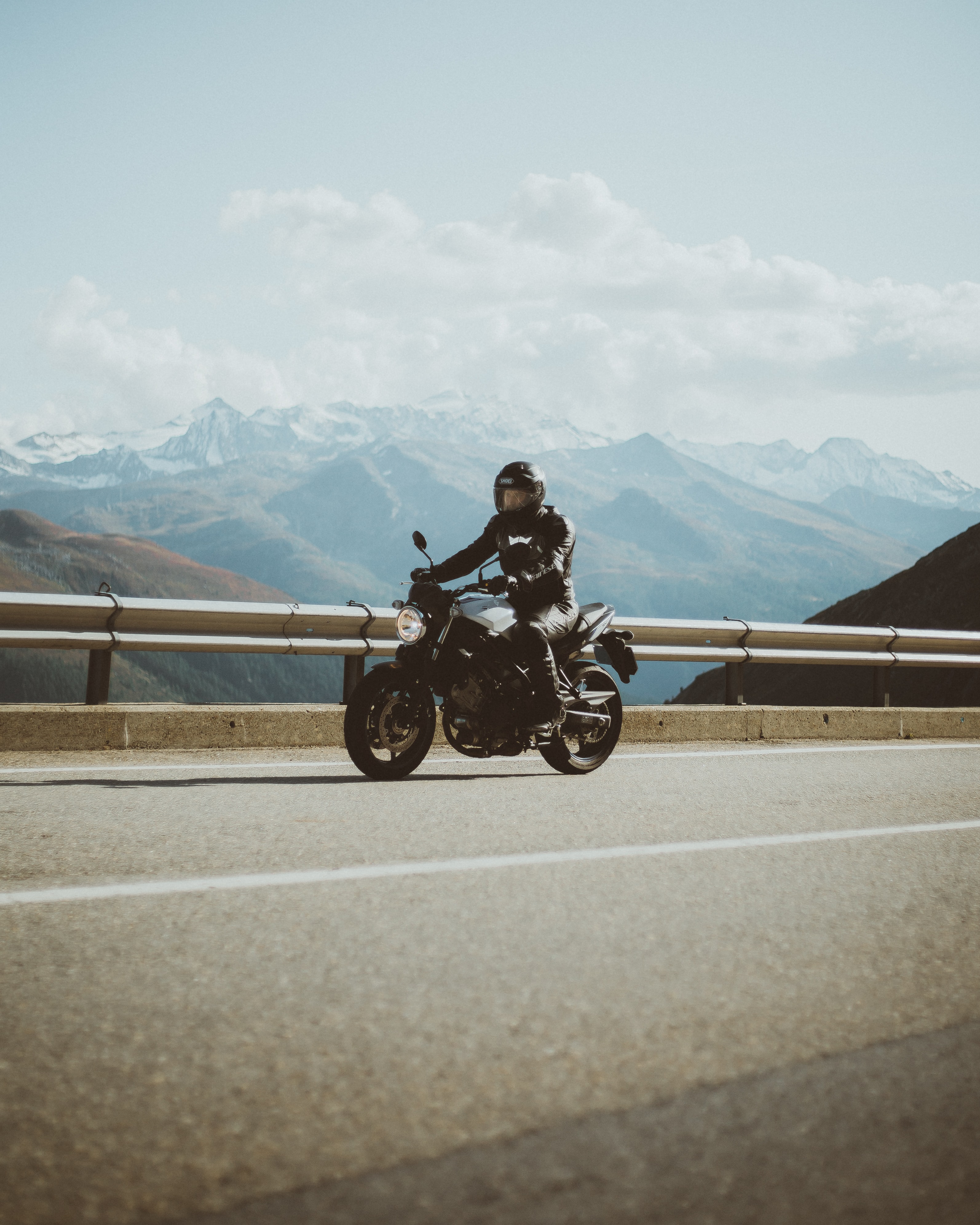 Download wallpaper 3188x3985 motorcycle, motorcyclist, road, mountains ...