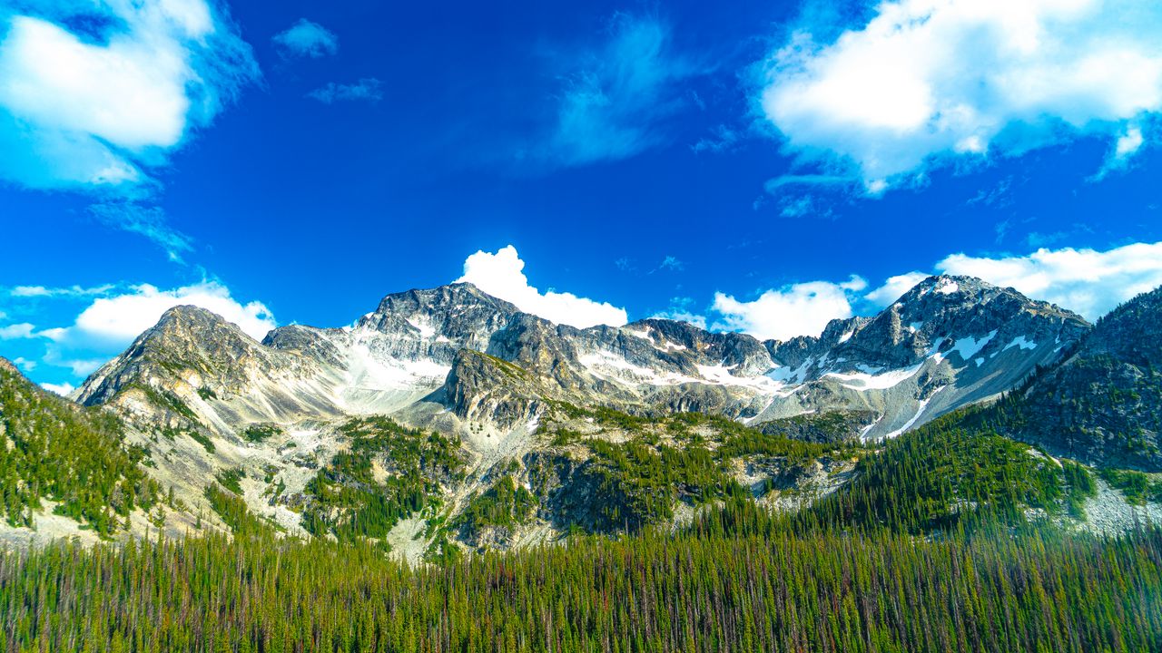 Wallpaper mountain, forest, trees, clouds, landscape hd, picture, image