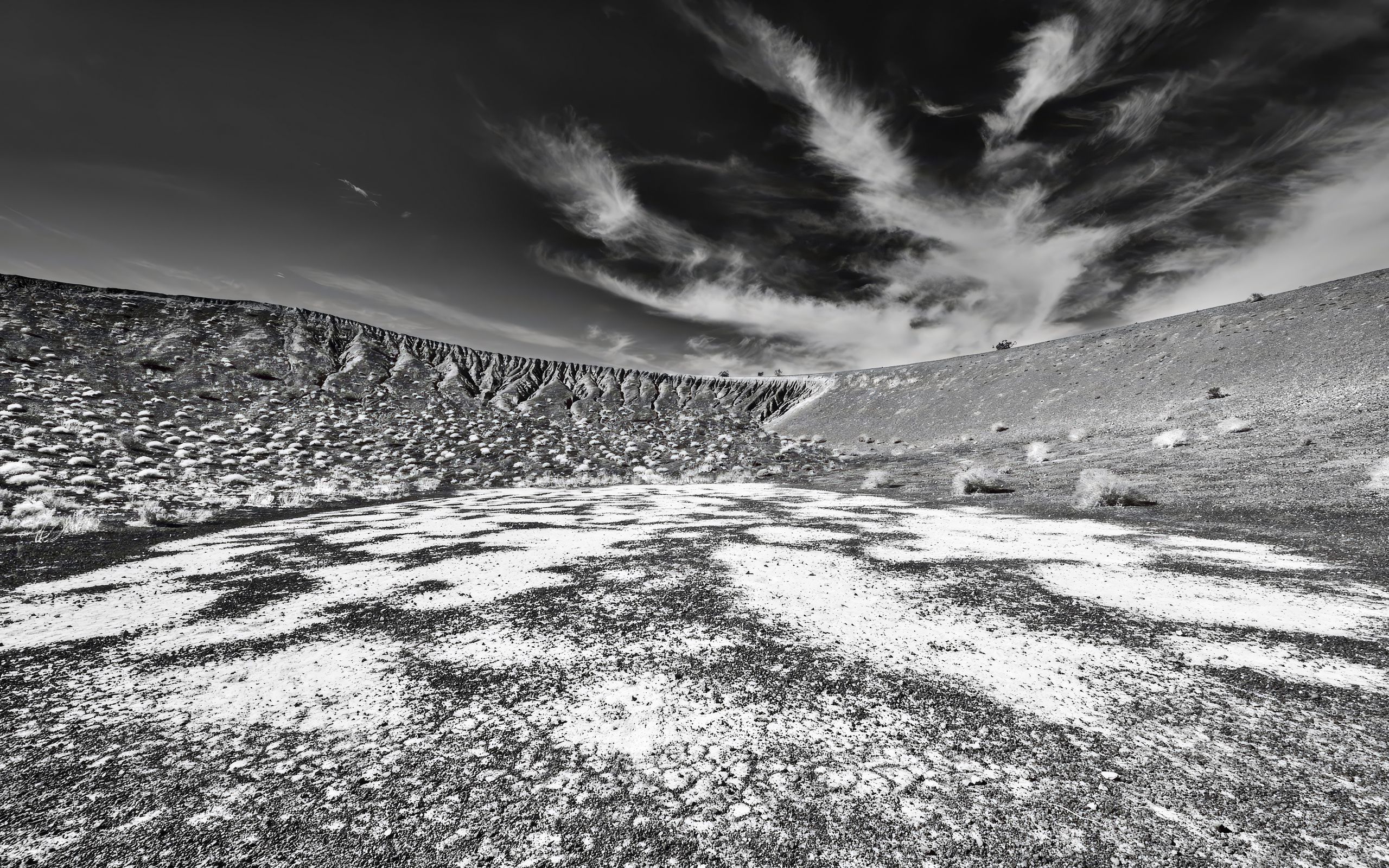 Download wallpaper 2560x1600 mountain, hill, field, clouds, bw ...