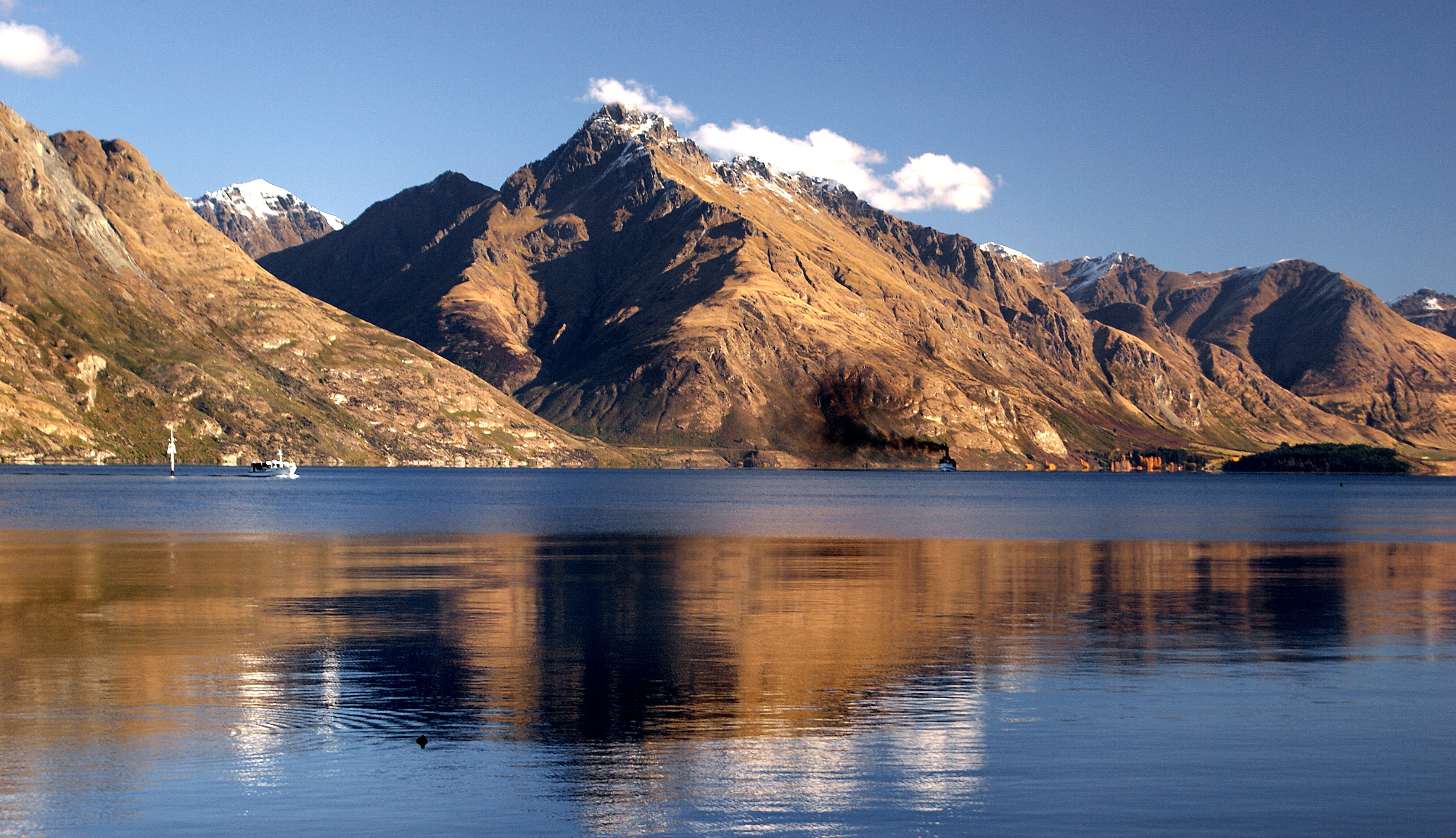 Download wallpaper 3817x2196 mountain, lake, landscape, slope hd background