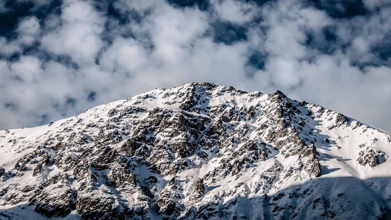 Wallpaper mountain, peak, snow, clouds hd, picture, image