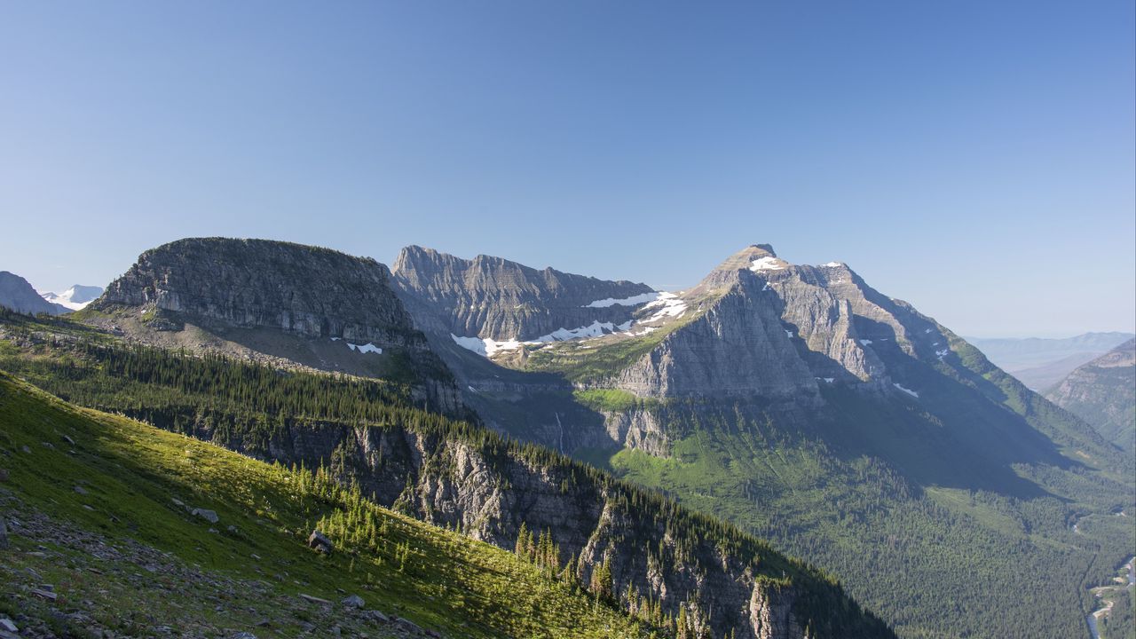 Wallpaper mountain, rocks, slope, trees, sky hd, picture, image