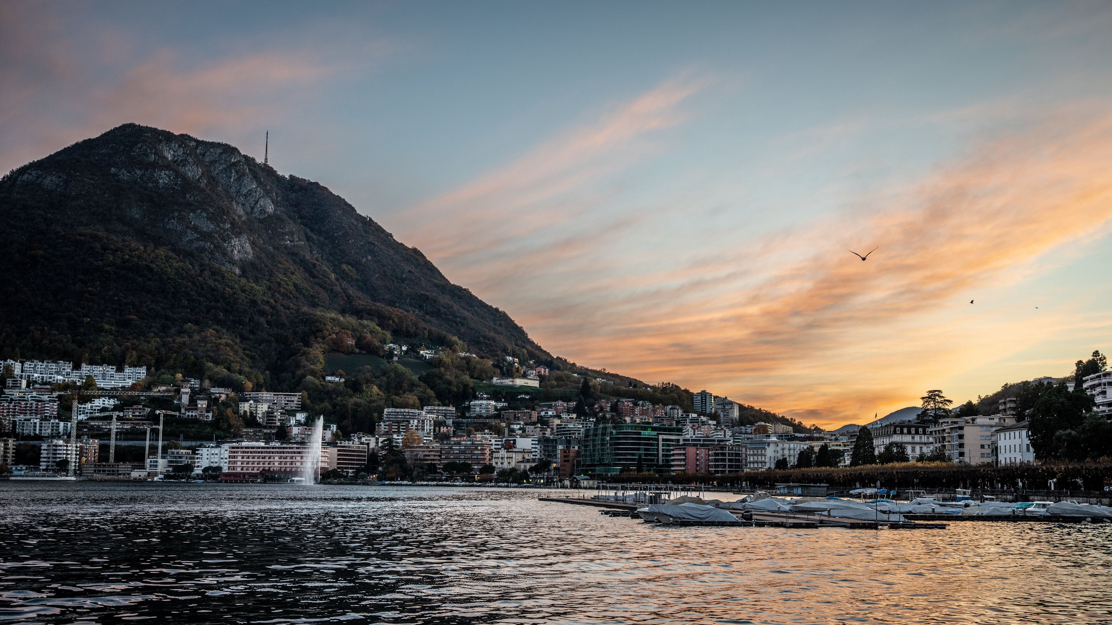Download wallpaper 3840x2160 mountain, slope, sea, buildings 4k uhd 16: ...