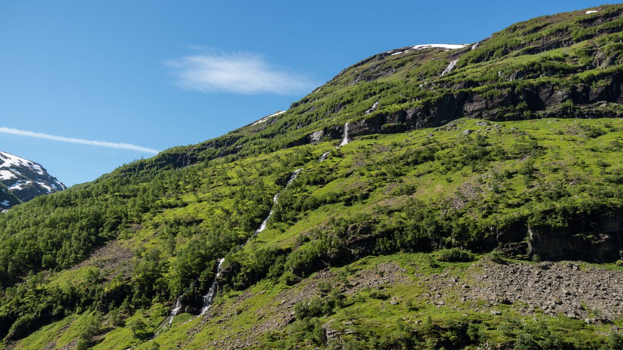 Wallpaper mountain, slope, stream, nature, landscape hd, picture, image