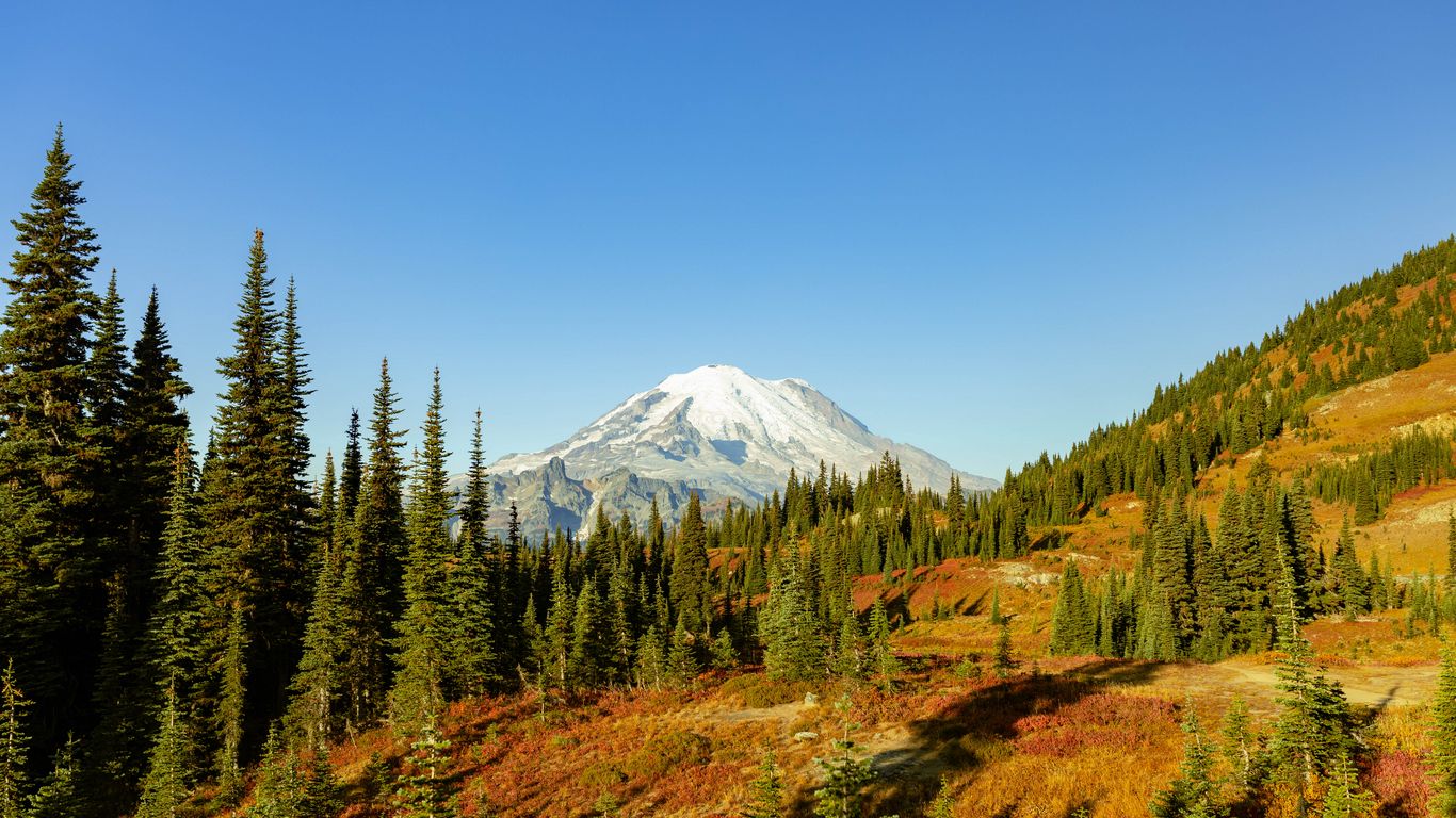 Download wallpaper 1366x768 mountain, slope, trees, landscape tablet ...
