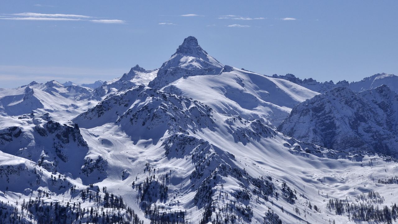 Wallpaper mountain, snow, slope, landscape, trees hd, picture, image