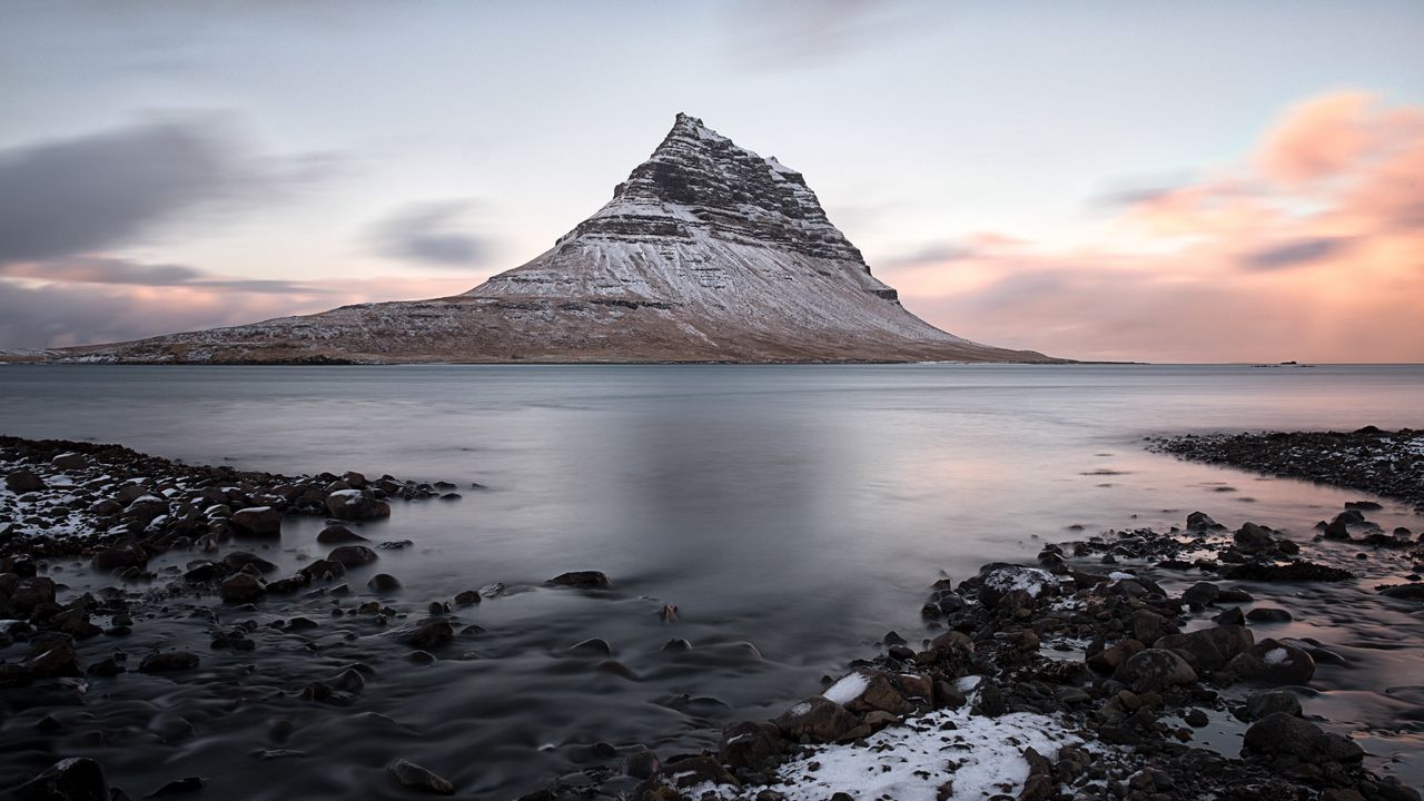 Wallpaper mountain, dusk, water, stones hd, picture, image