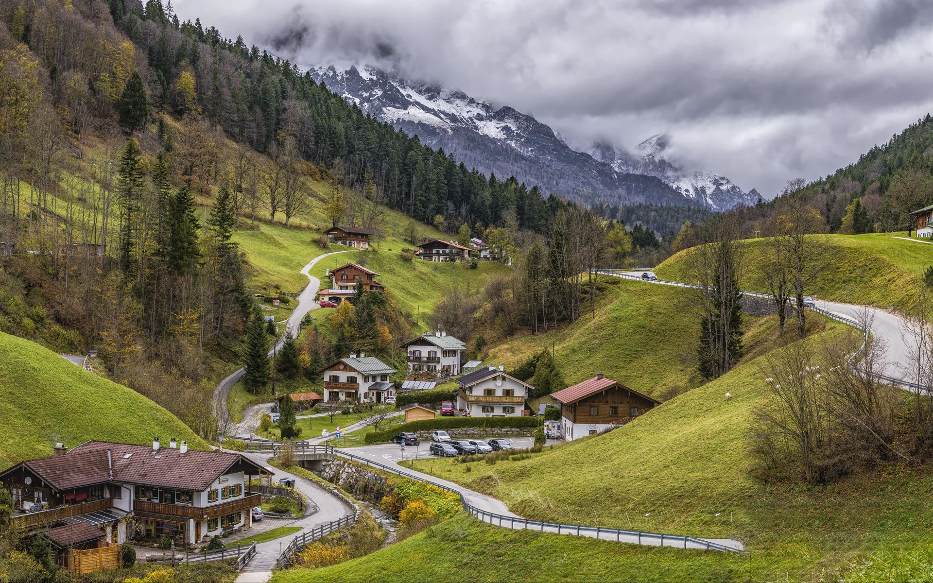 Download wallpaper 1920x1200 mountains, buildings, idyll, rest ...