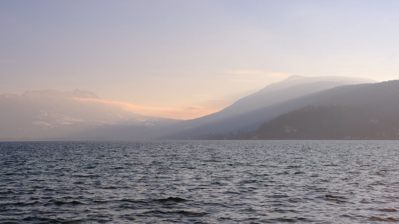 Wallpaper mountains, fog, sea, water, landscape, nature hd, picture, image