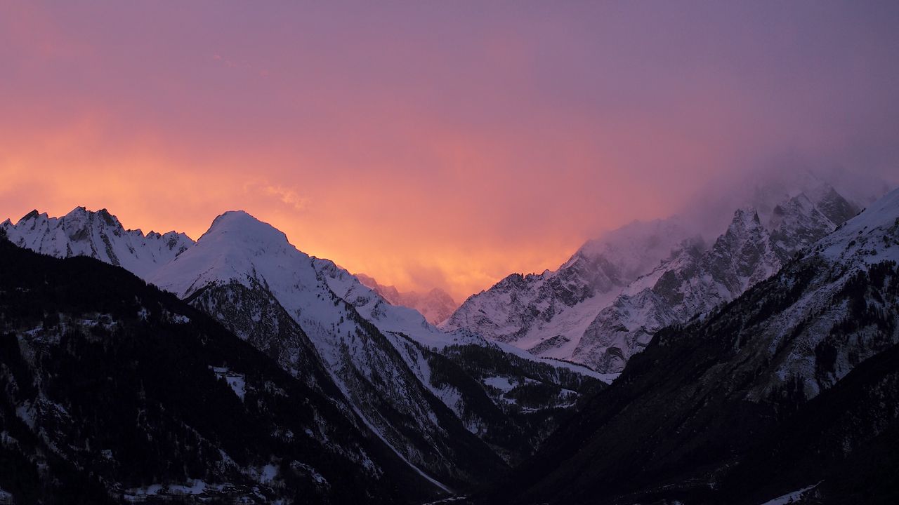 Wallpaper mountains, fog, snow, dusk hd, picture, image