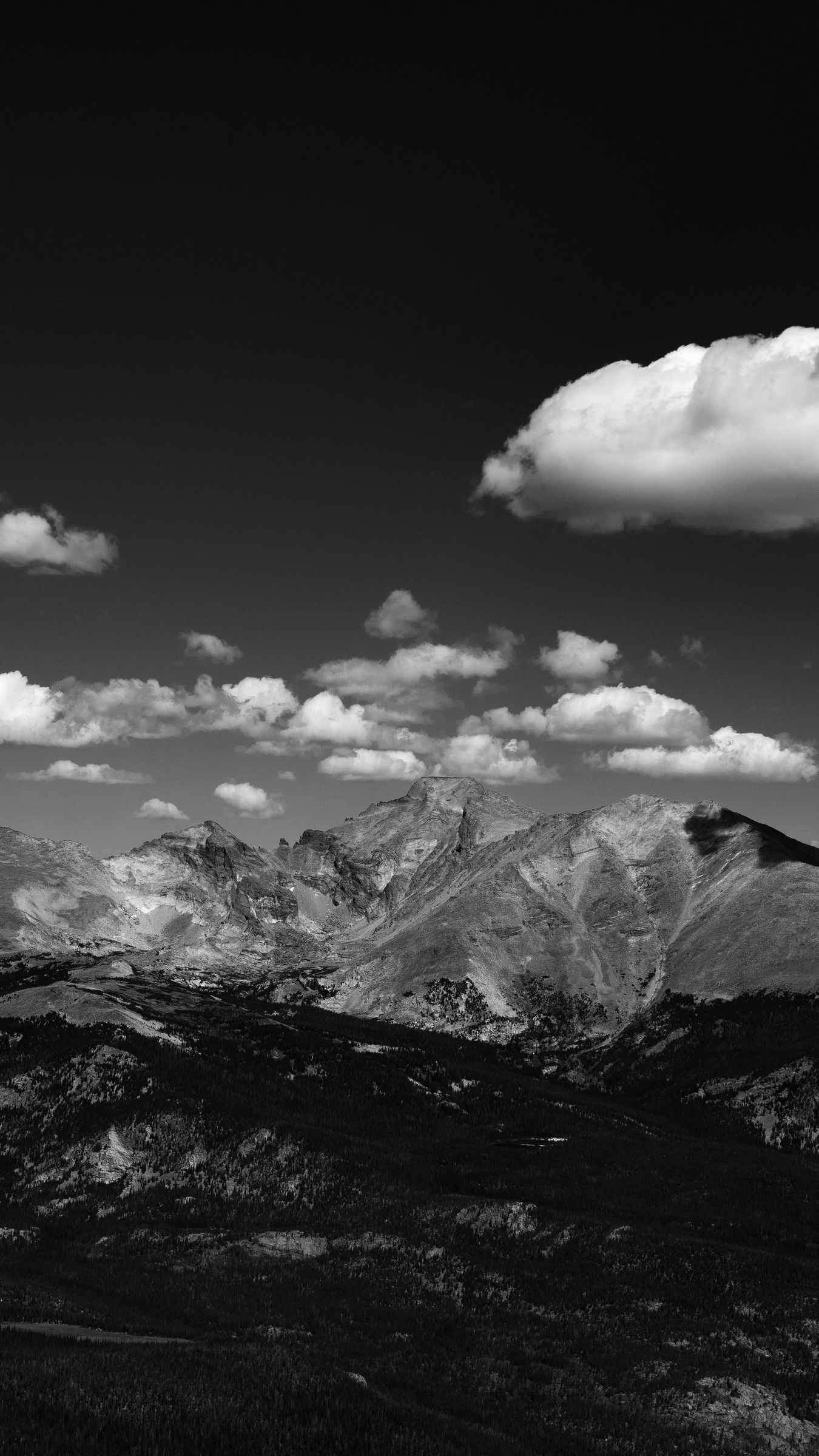 Download wallpaper 1350x2400 mountains, hill, clouds, field, bw iphone ...