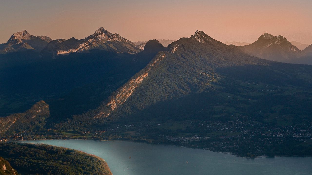 Download wallpaper 1280x720 mountains, lake, aerial view, nature ...