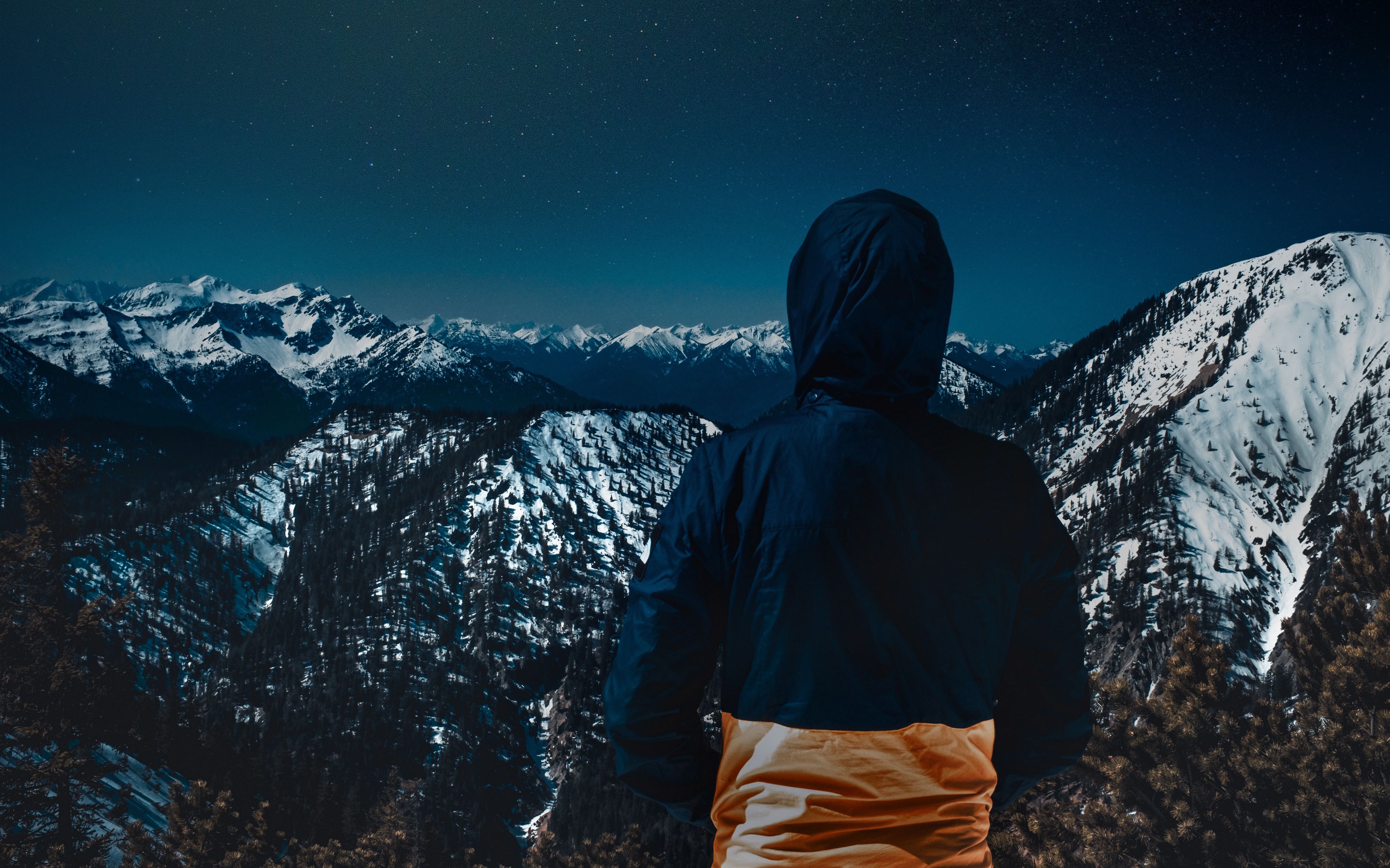 Download wallpaper 3840x2400 mountains, man, back, view, sunset 4k ...