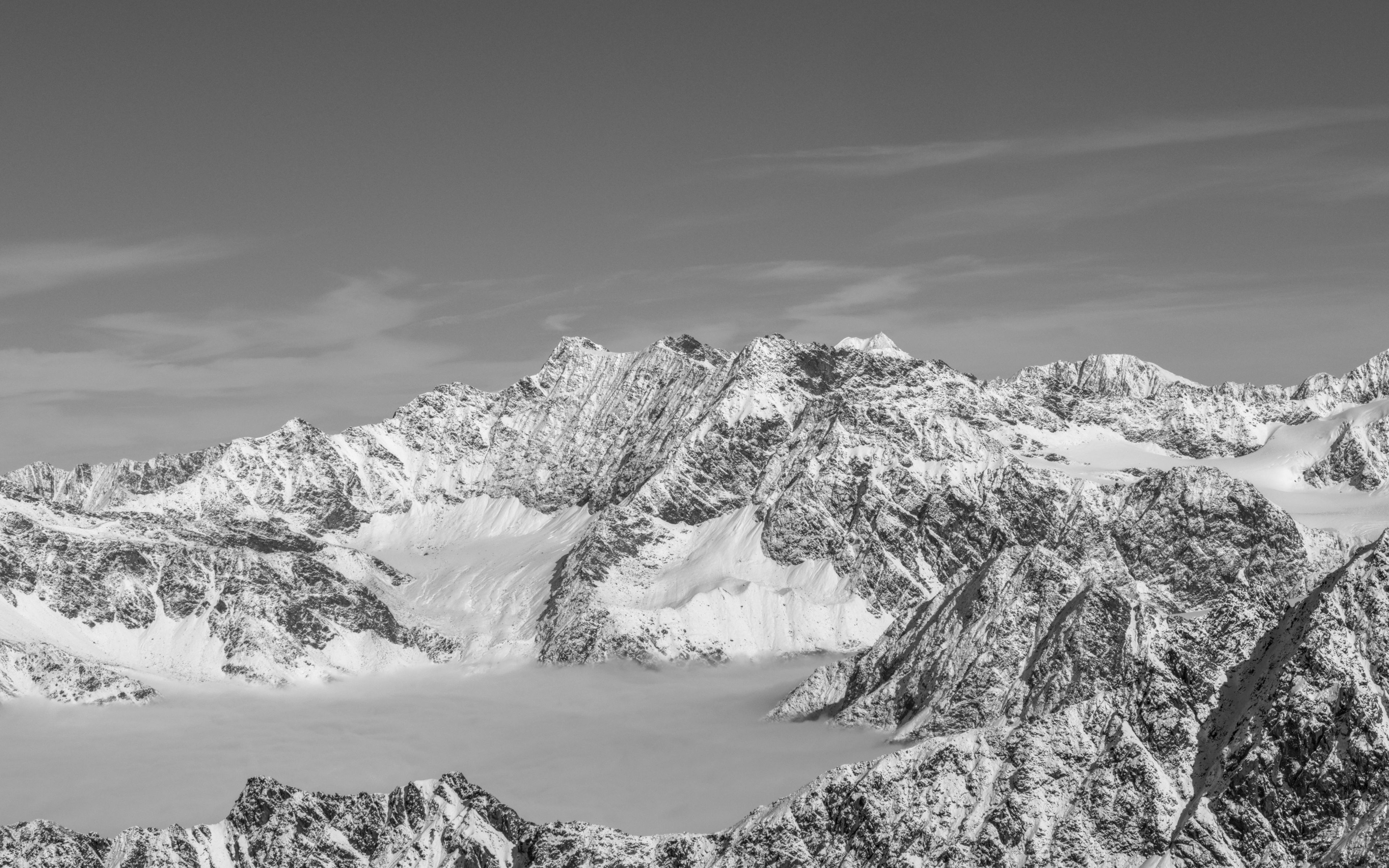 Download wallpaper 3840x2400 mountains, relief, snow, winter, black and ...
