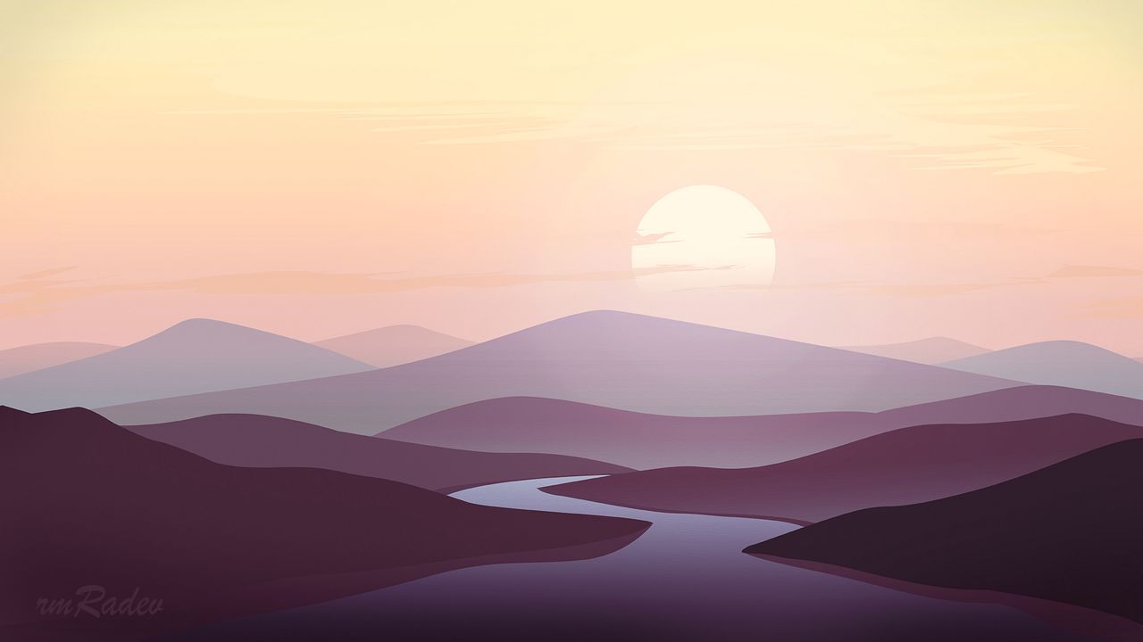 Wallpaper mountains, river, sunset, landscape, art hd, picture, image